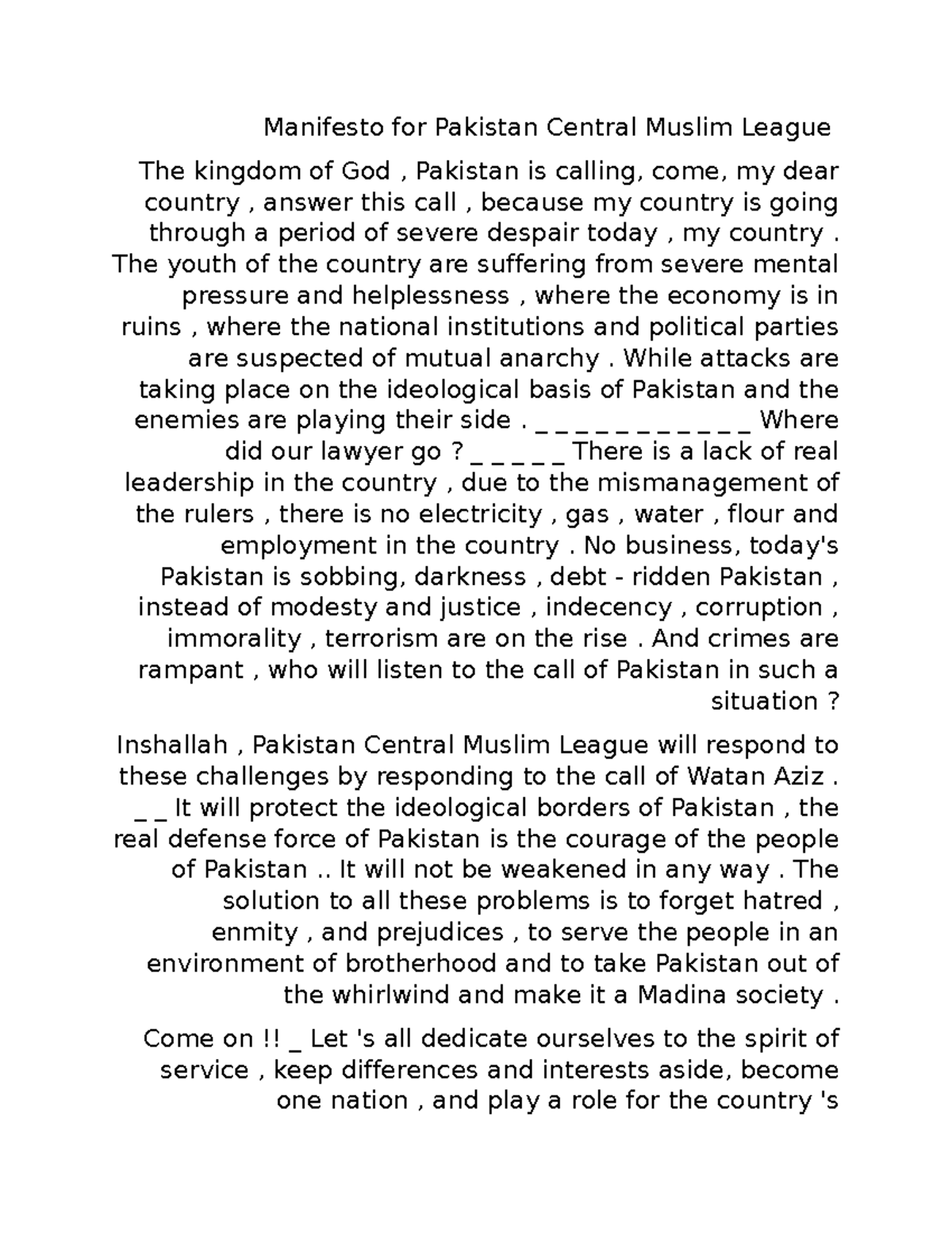 PMML manisfesto - Manifesto for Pakistan Central Muslim League The ...