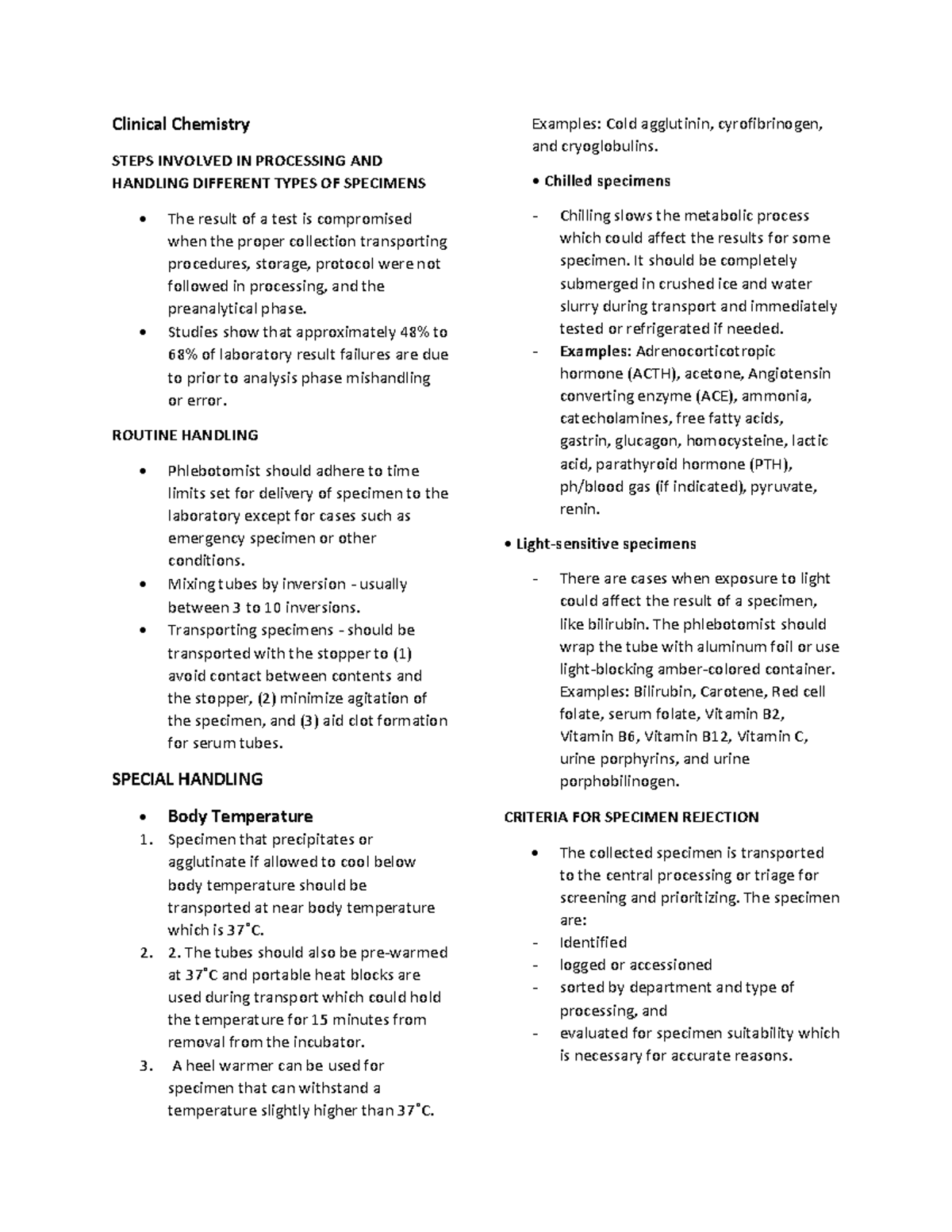 MLSP- Clinical- Chemistry - Clinical Chemistry STEPS INVOLVED IN ...