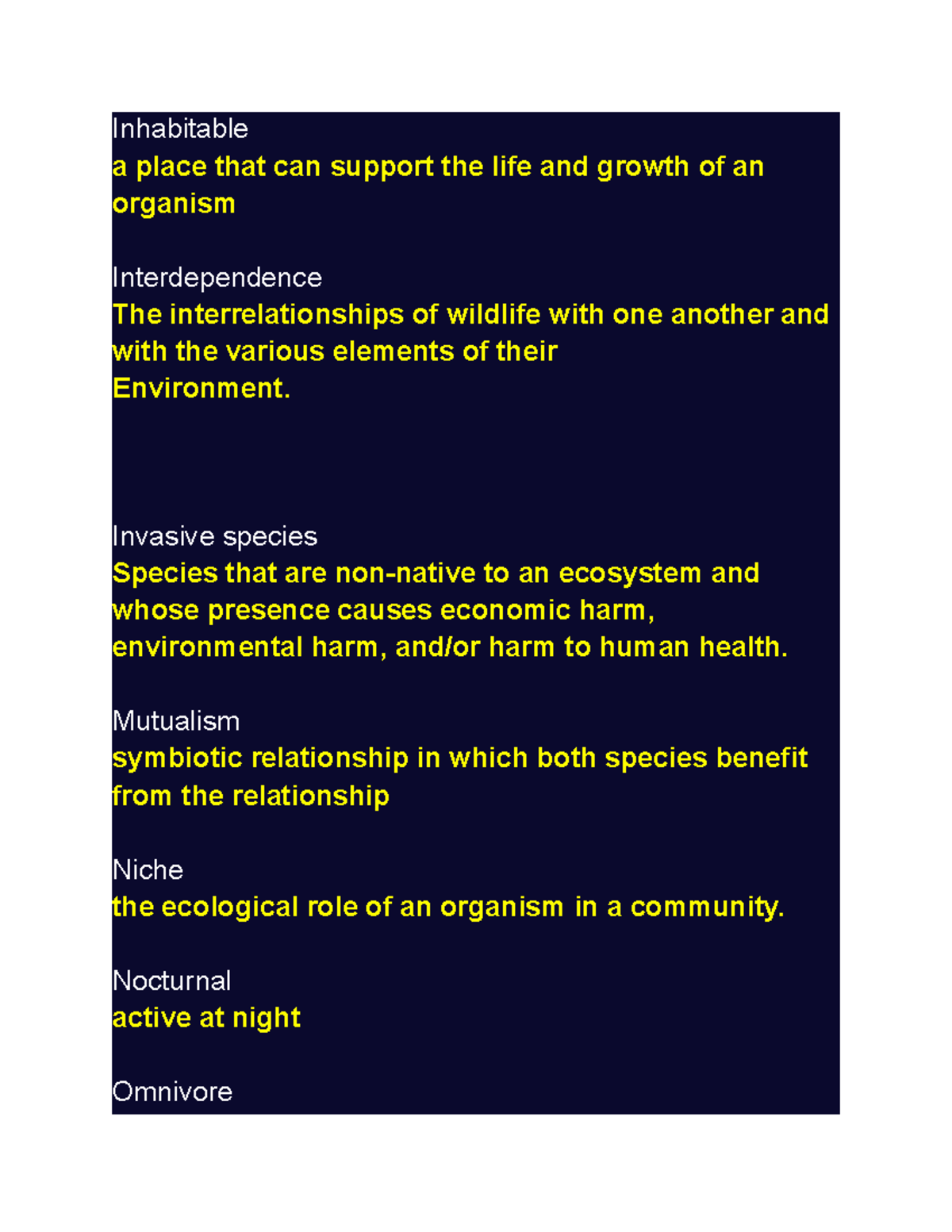 Vocabulary (16) - ASSIGNMENT - Inhabitable a place that can support the ...