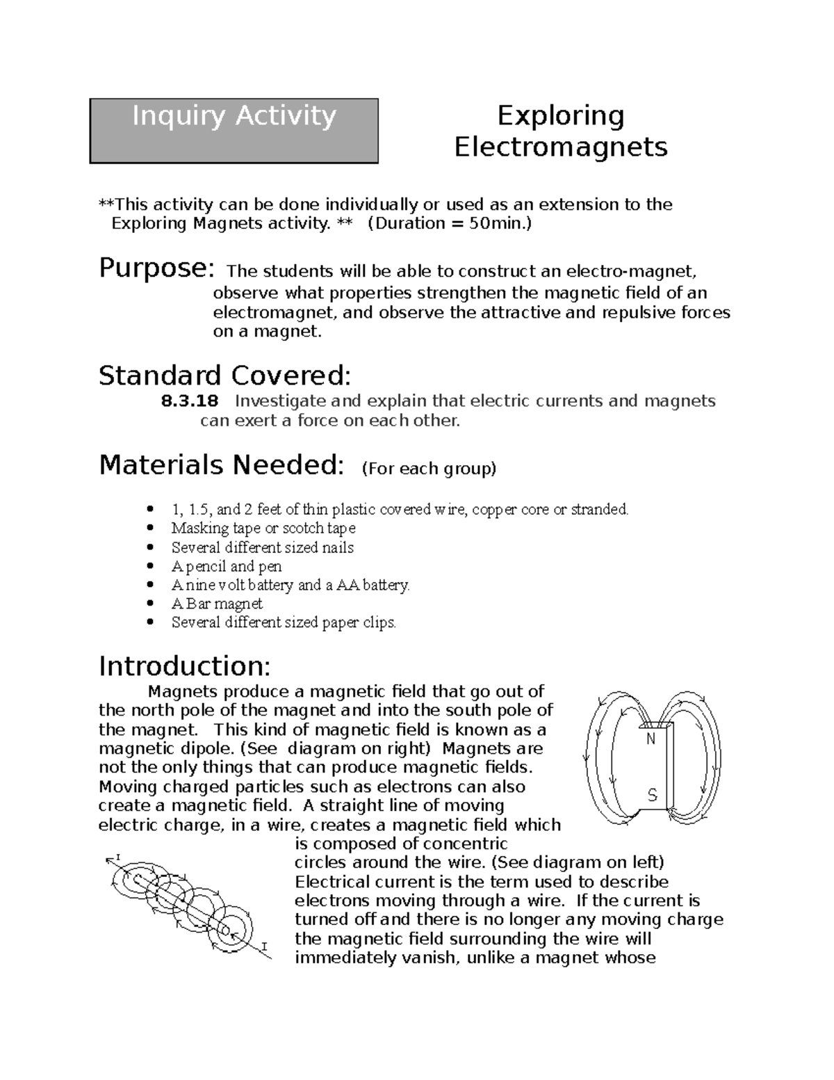 Exploring Electro Magnets - Inquiry Activity Exploring Electromagnets ...