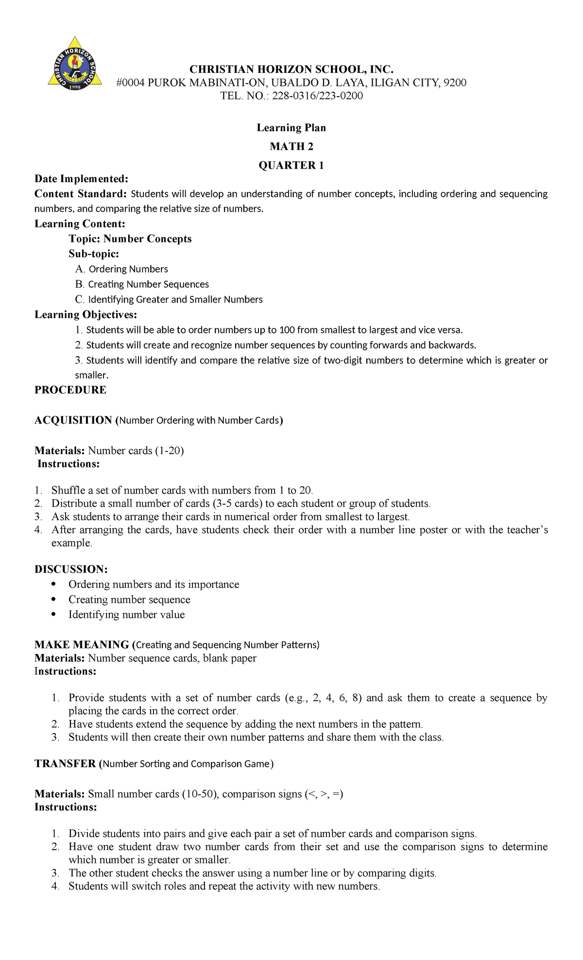 LP1 MATH 2 Week 6 - elementary science - CHRISTIAN HORIZON SCHOOL, INC ...
