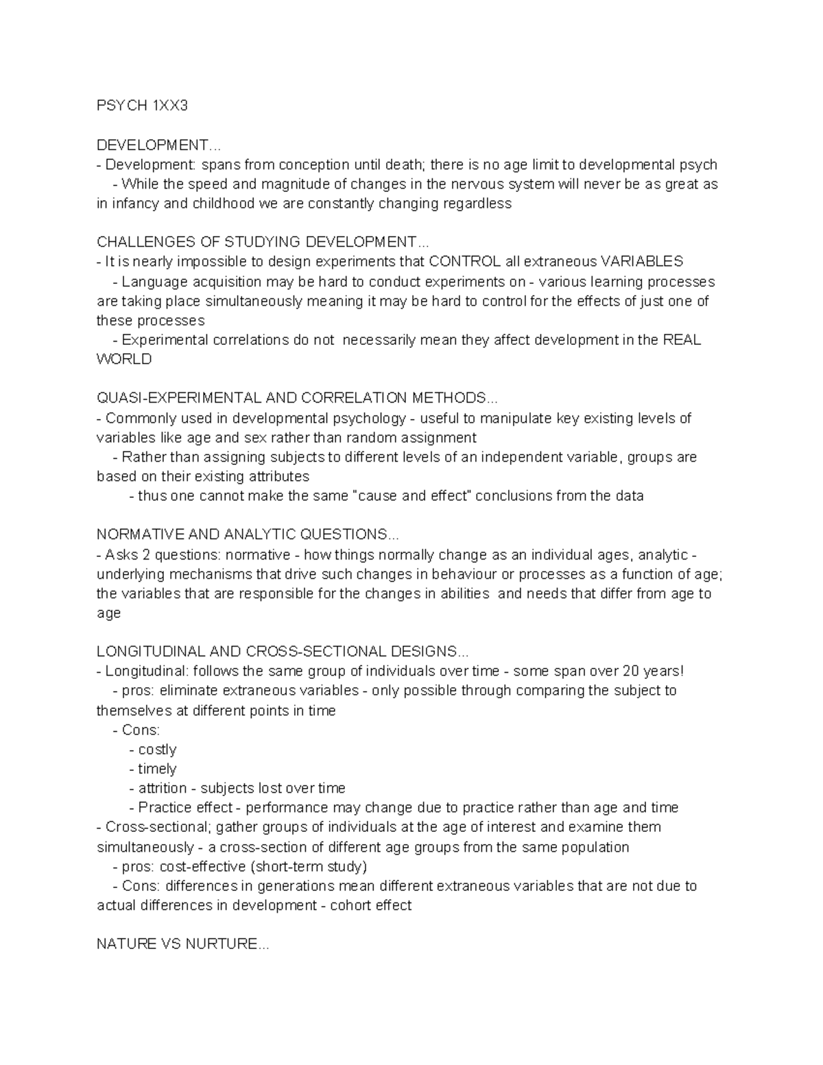 PSYCH 1XX3 development - PSYCH 1XX DEVELOPMENT... Development: spans ...
