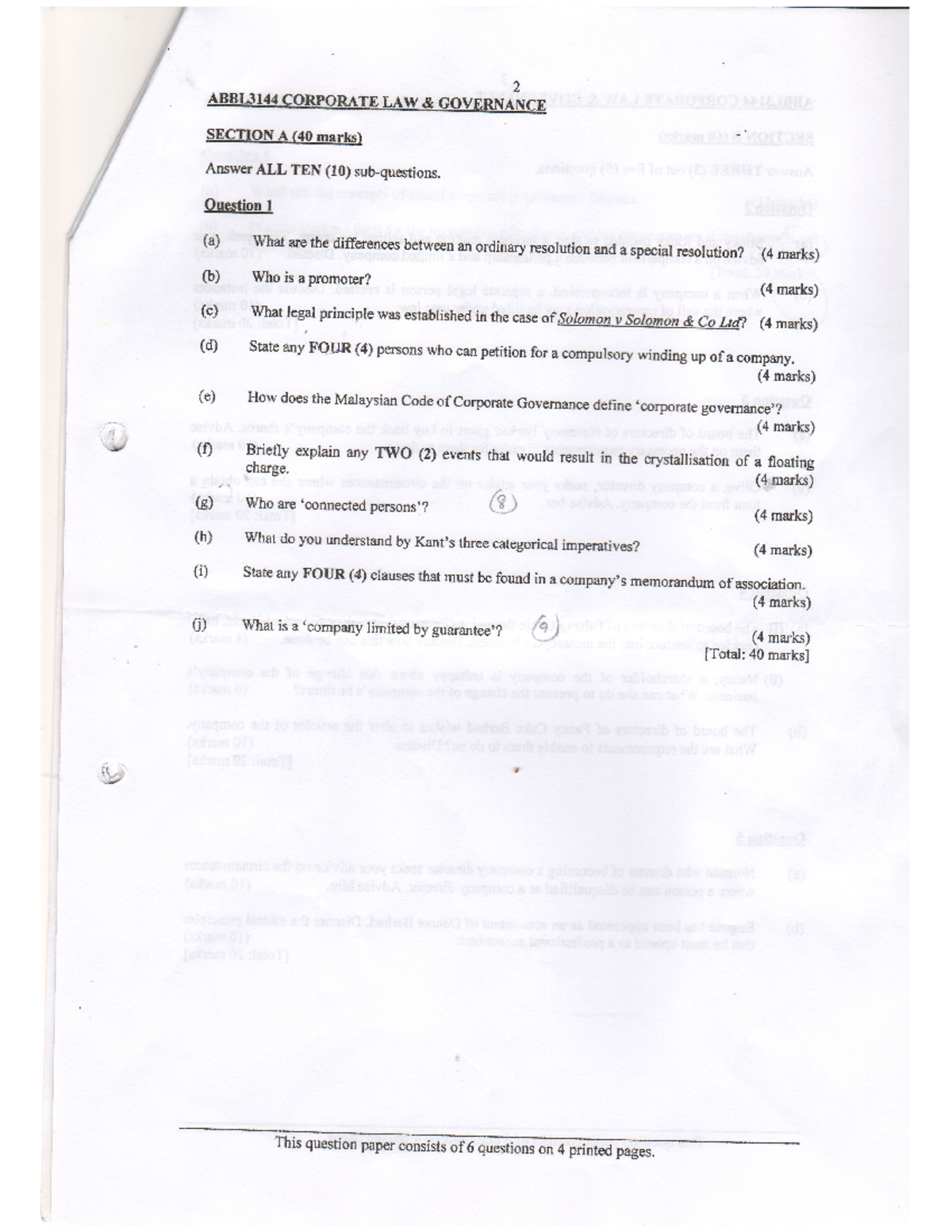 PYQ 3 PAGE 1 - Past Year Question - Corporate Law & Governance - Studocu