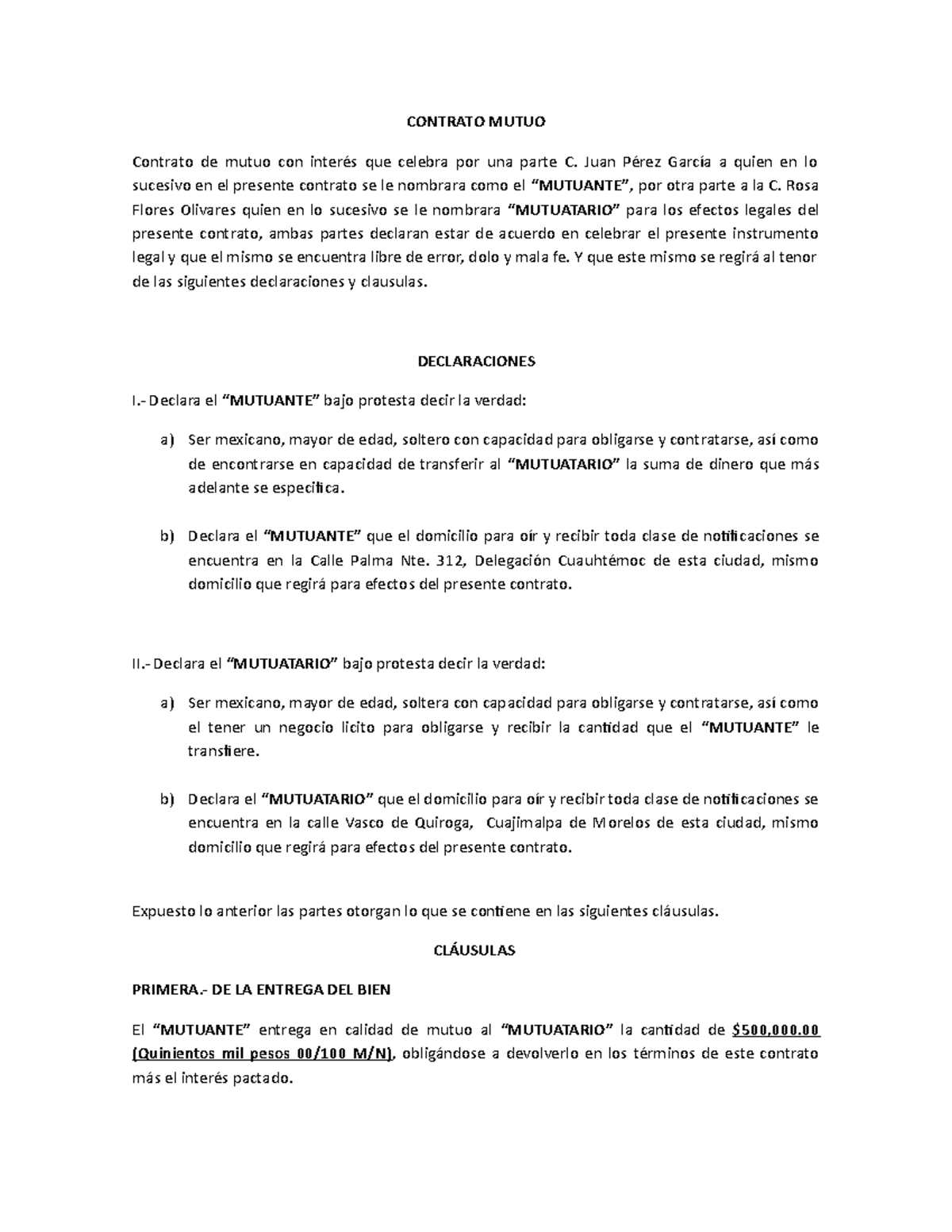 Contrato Mutuo de interés - CONTRATO MUTUO Contrato de mutuo con ...