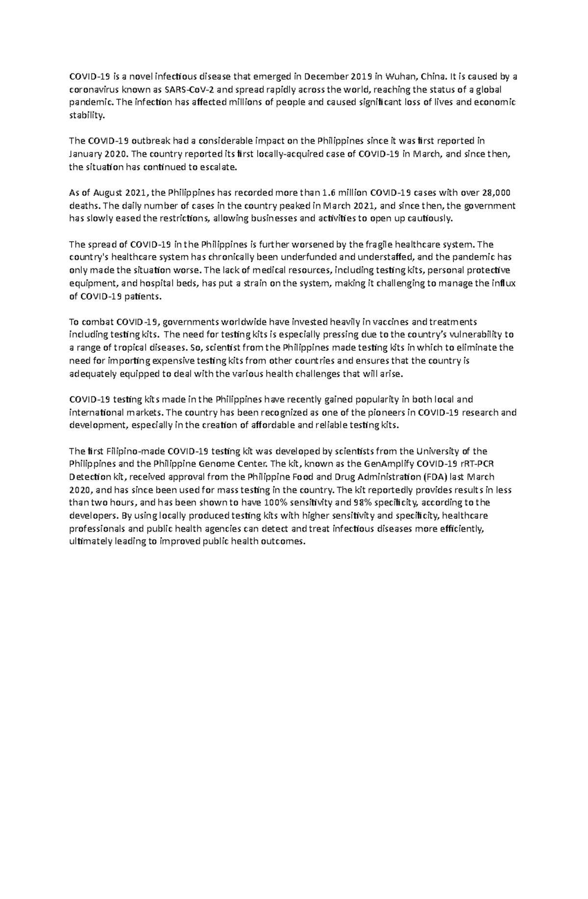 Covid - assignment - COVID-19 is a novel infectious disease that ...