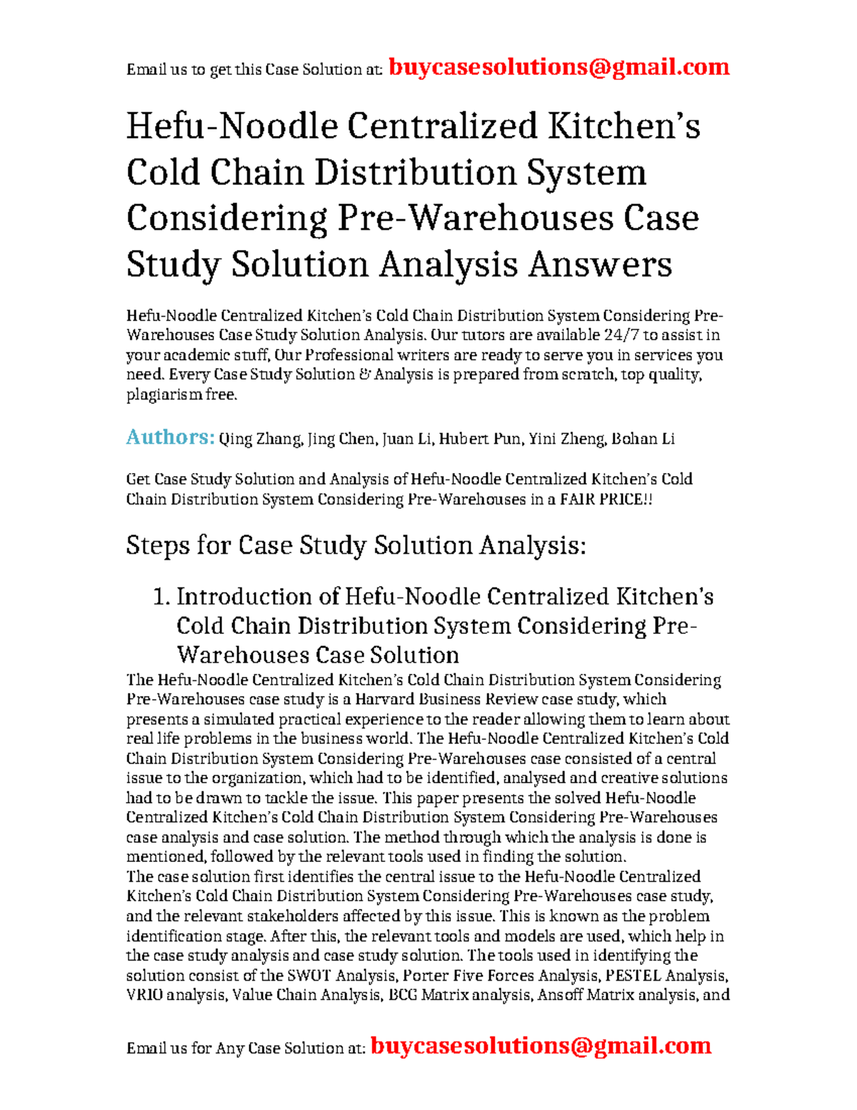 Case Solution Hefu-Noodle Centralized Kitchen’s Cold Chain Distribution ...
