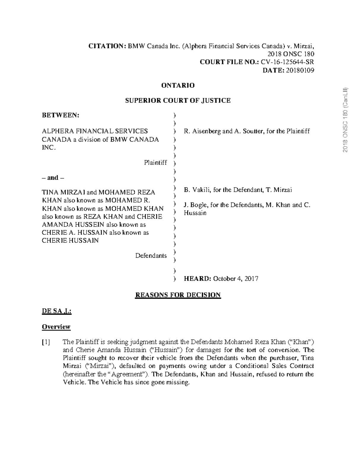 Class cases 2023 - CITATION: BMW Canada Inc. (Alphera Financial ...