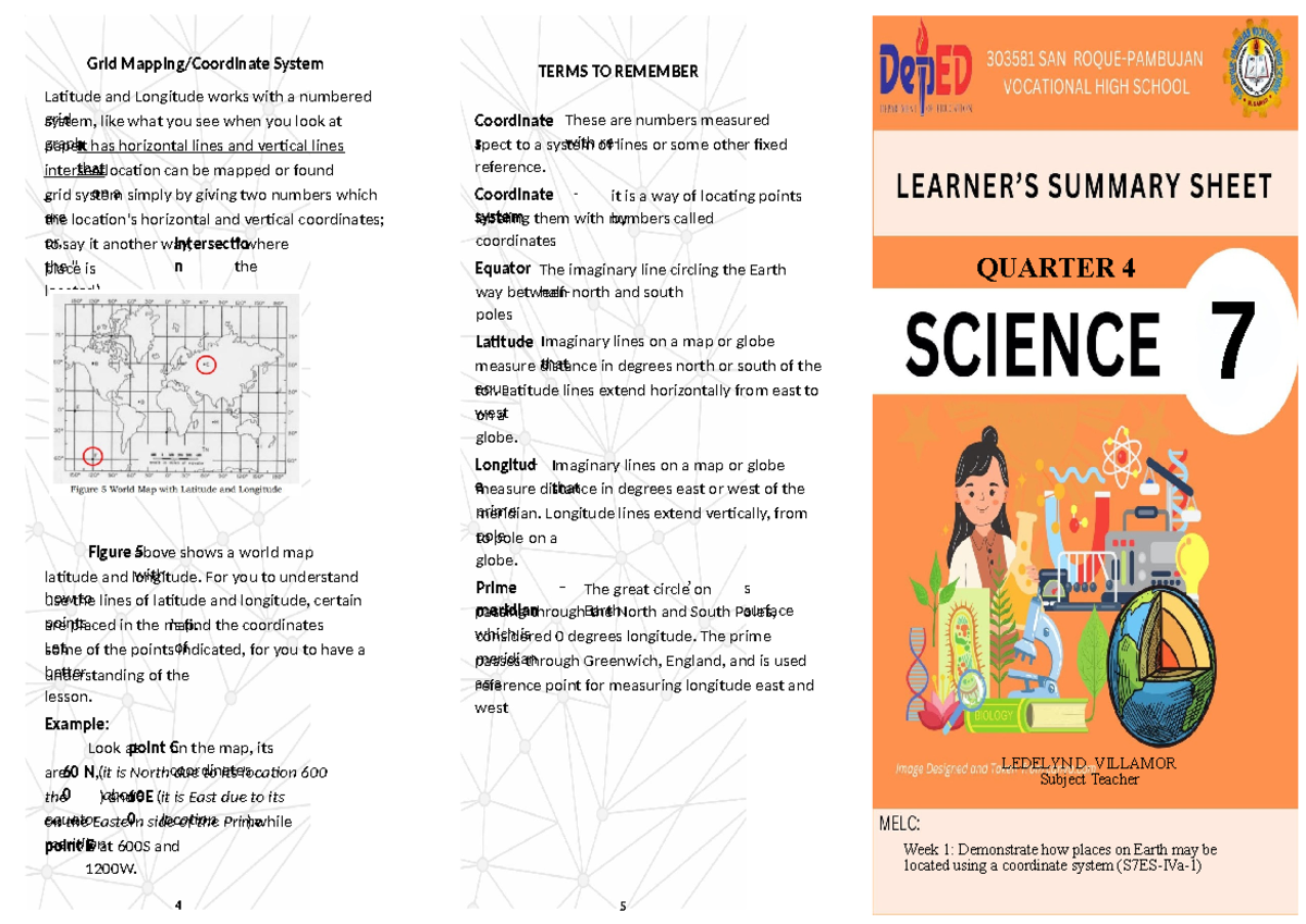 Science-LSS-Q4 W1 - kqwdouod ihhd jhdib - 4 Grid Mapping/Coordinate ...