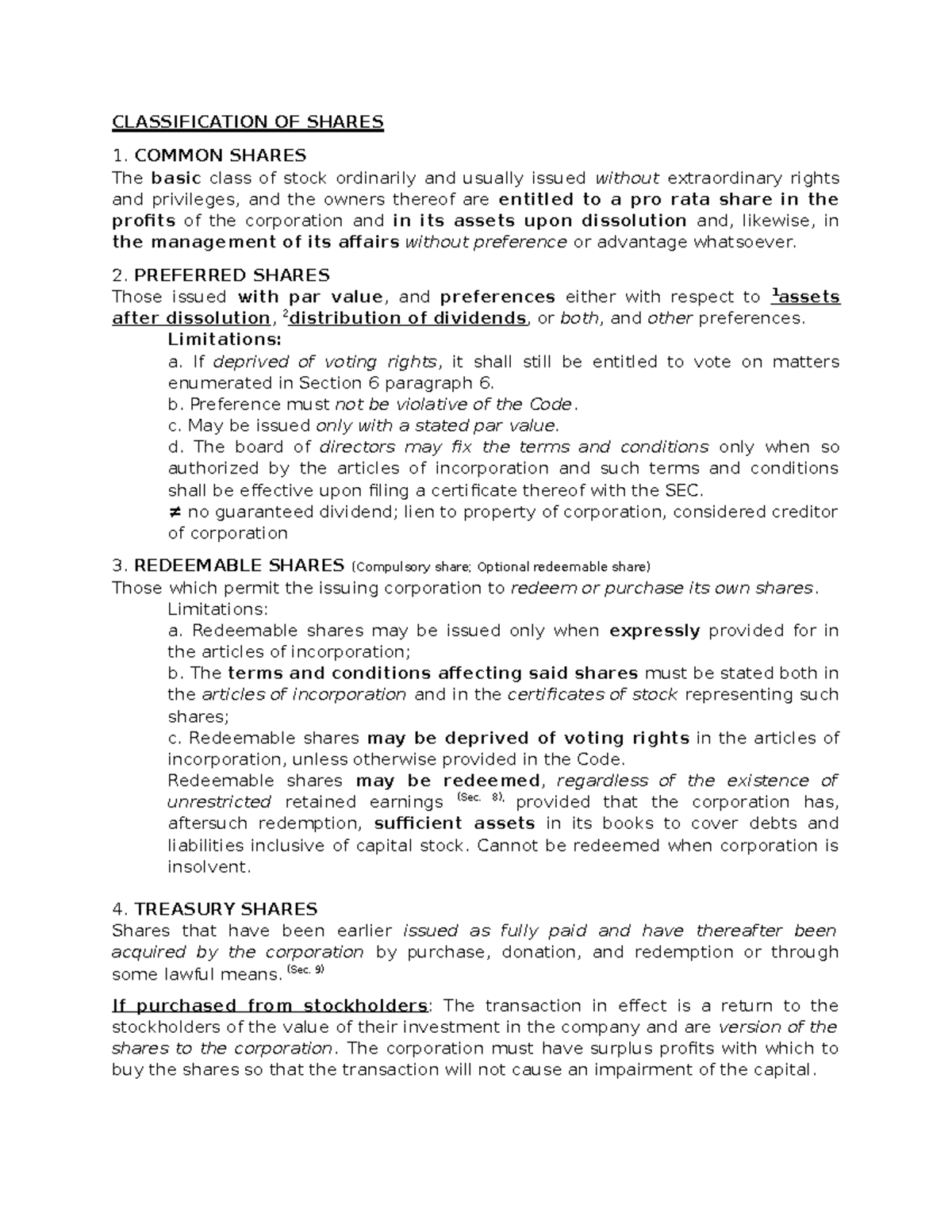 Classification OF Shares revised corporation code - CLASSIFICATION OF ...