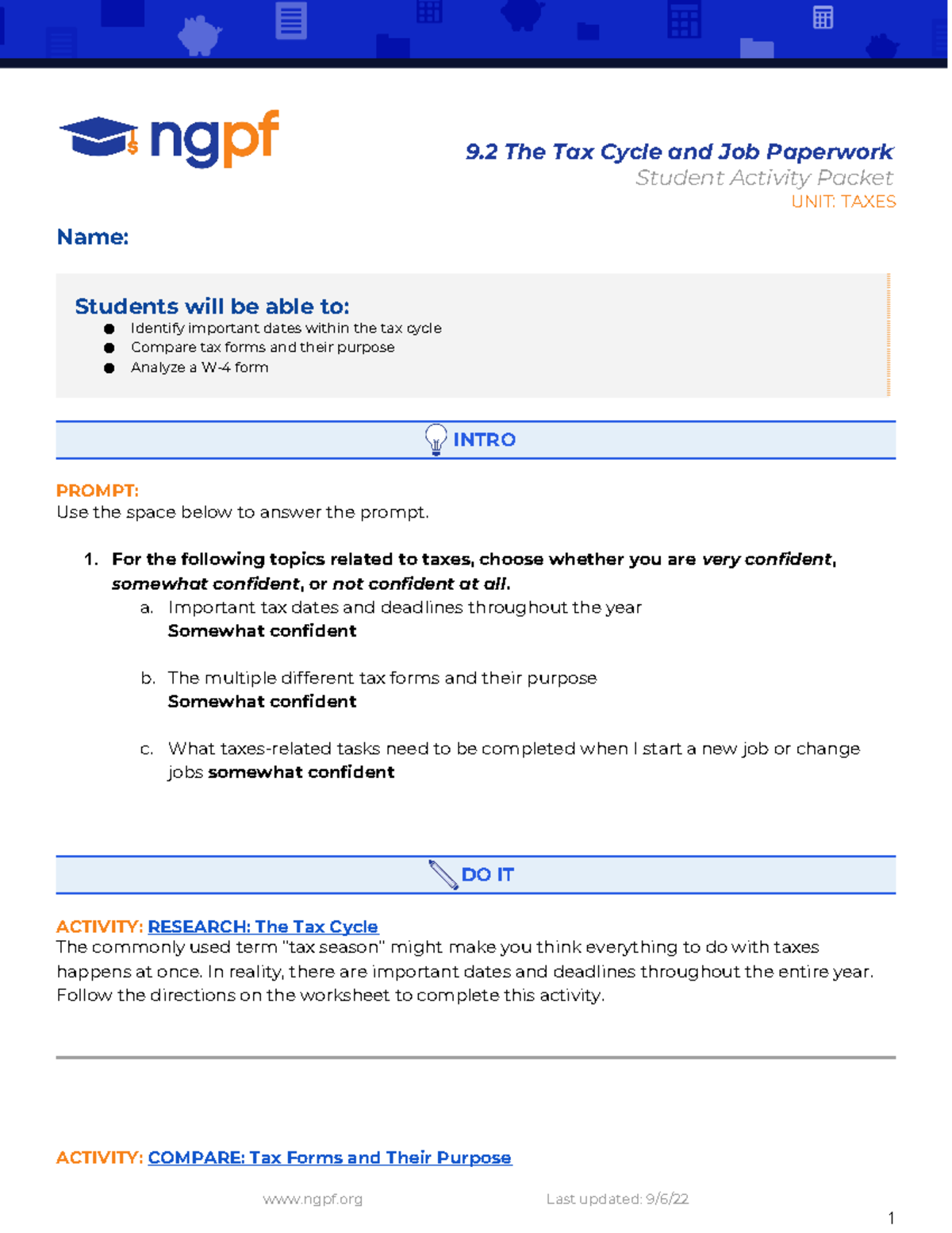 Copy of Taxes - Tax Cycle - 9 The Tax Cycle and Job Paperwork Student ...