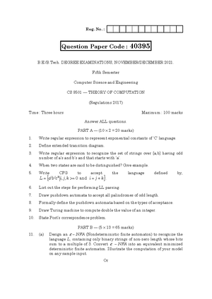 Theory of computation - Cs8501 - Studocu