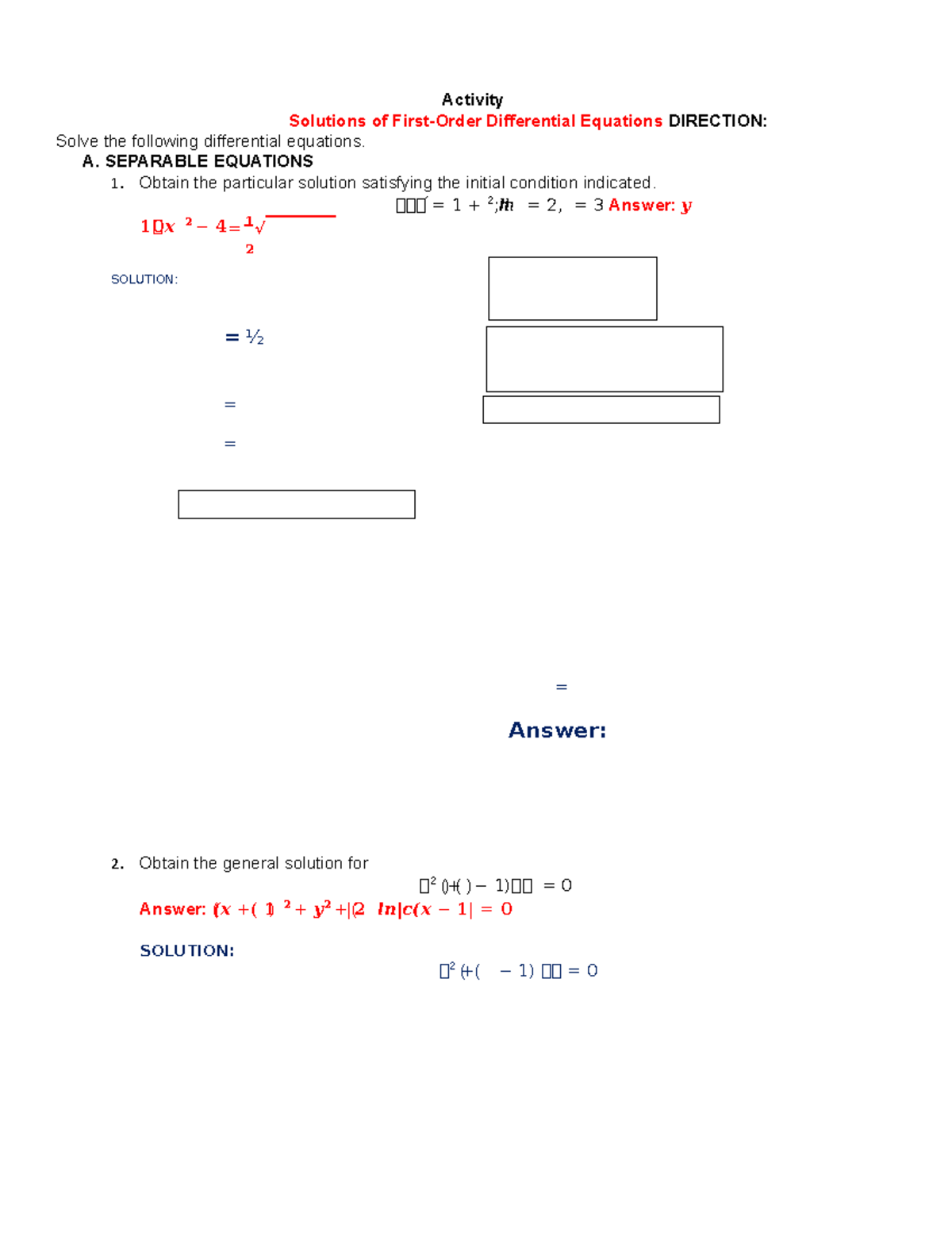 Module 2- Solutions of First Order Differential Equations - = 𝐀 √ ...