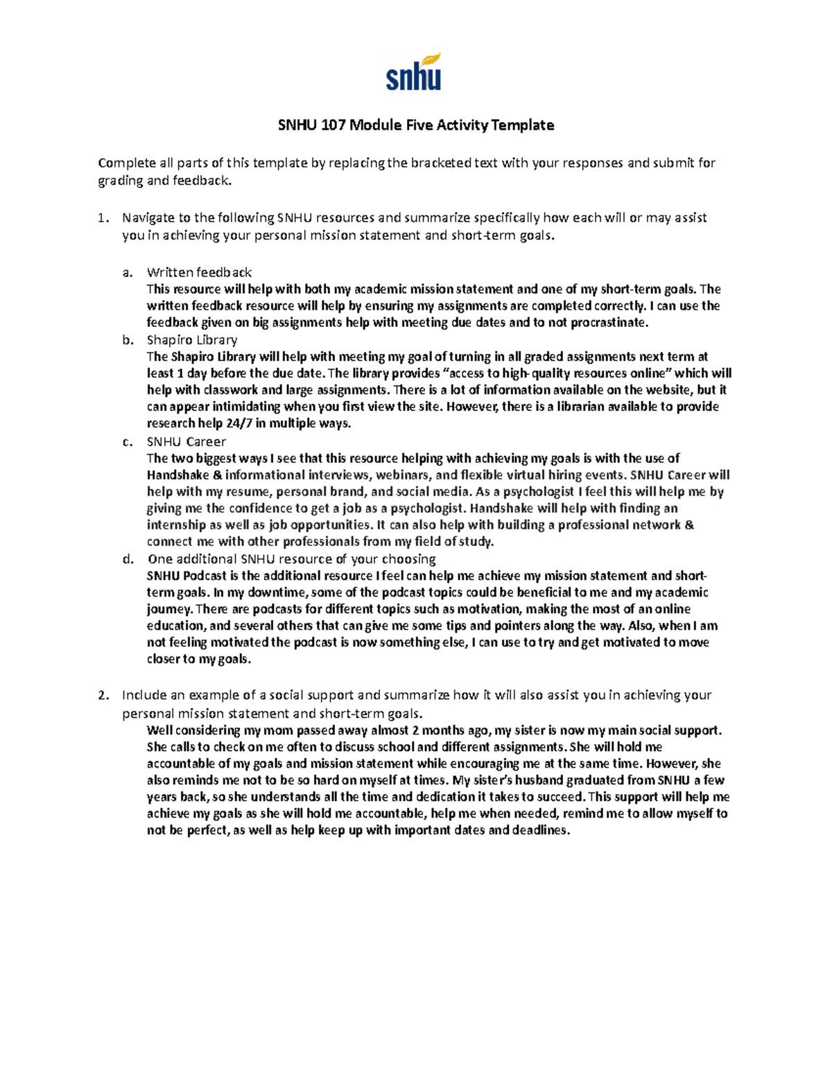 SNHU 107 Module Five Activity - 1. Navigate to the following SNHU ...