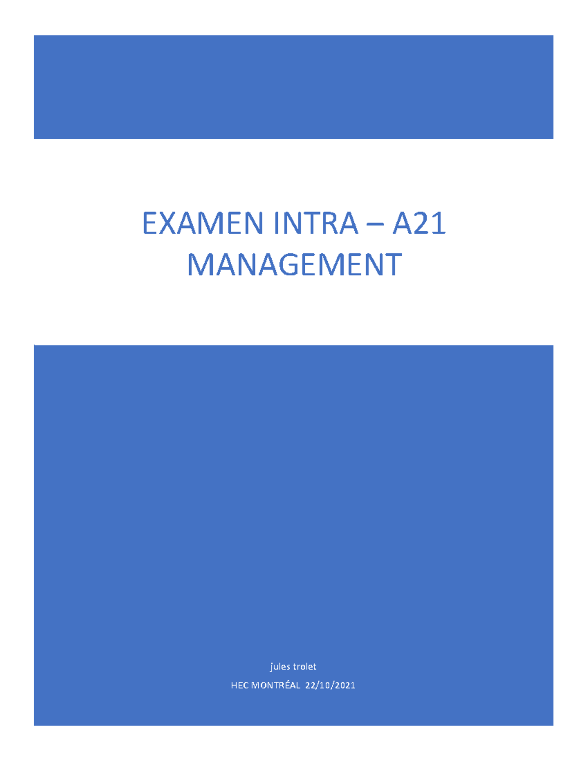 Intra management A2021 - 140700 - HEC - Studocu