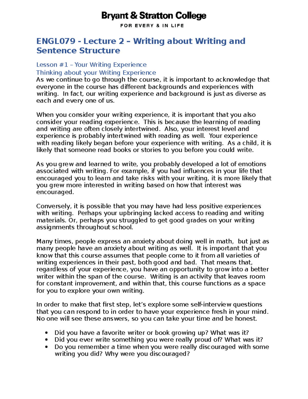 UTF-8''ENGL079 20- 20Lecture 202 20- 20Writing 20about 20Writing 20and ...