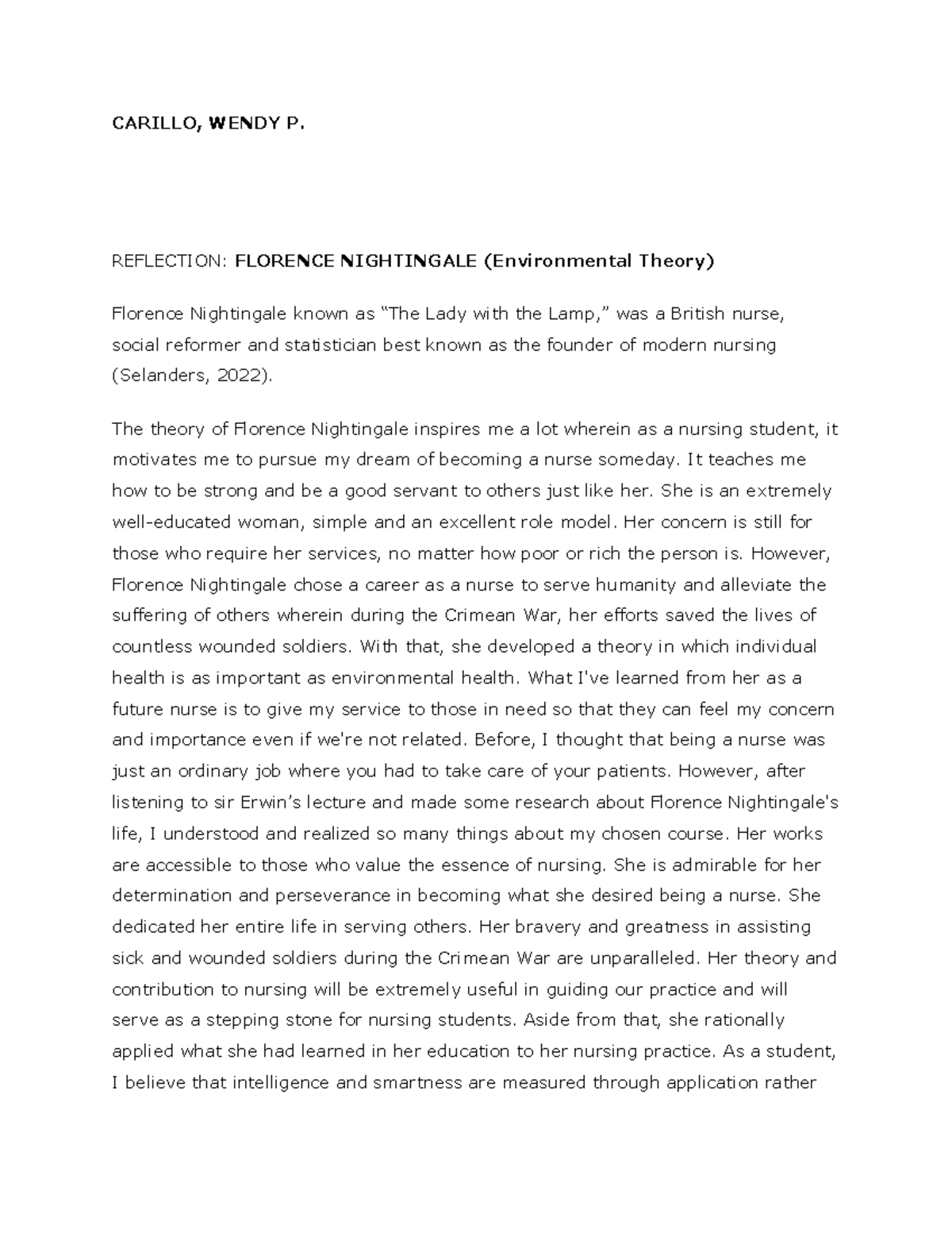 BSN 1-2 Carillo Wendy (TFN-Final Reflection paper) - CARILLO, WENDY P ...