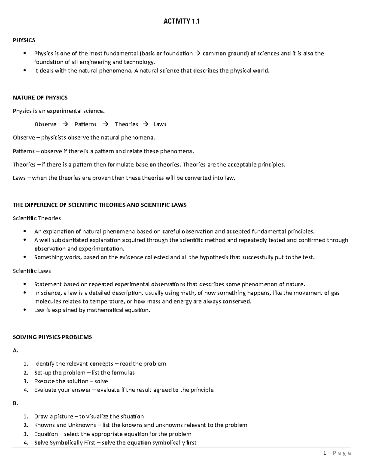 PHY1 ME1A Activity 1 - Physics For Engineers - PangSU - Studocu