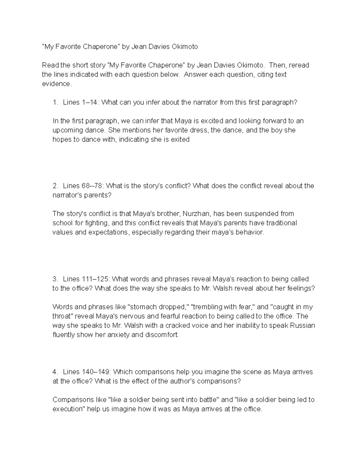 Matteo Tinti - Mr. Saling's Copy of “My Favorite Chaperone” Questions ...