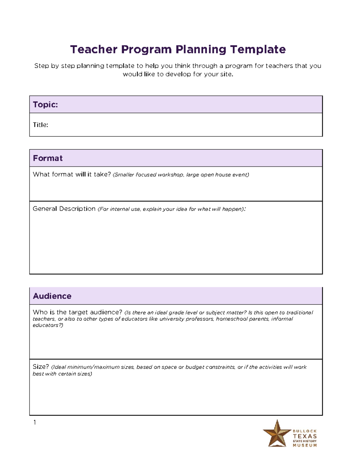 Teacher Program Planning Template - Topic: Title: Format What format ...