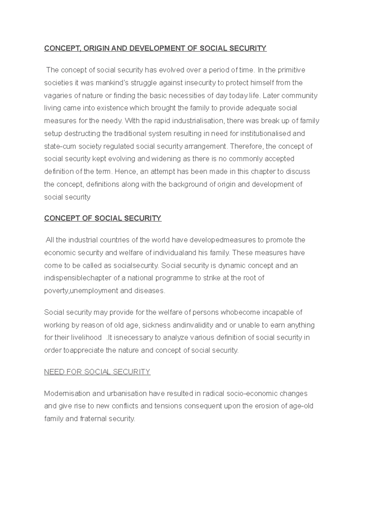 Social Security - Meaning, scope and need - Políticas públicas - Studocu