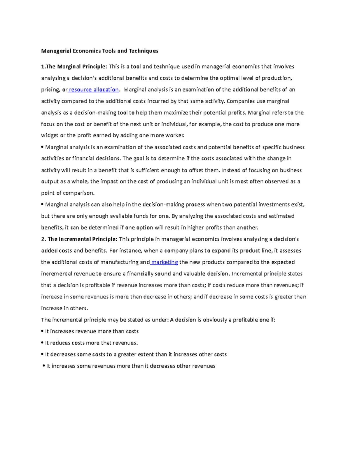 Managerial Economics Tools and Techniques - Marginal analysis is an ...