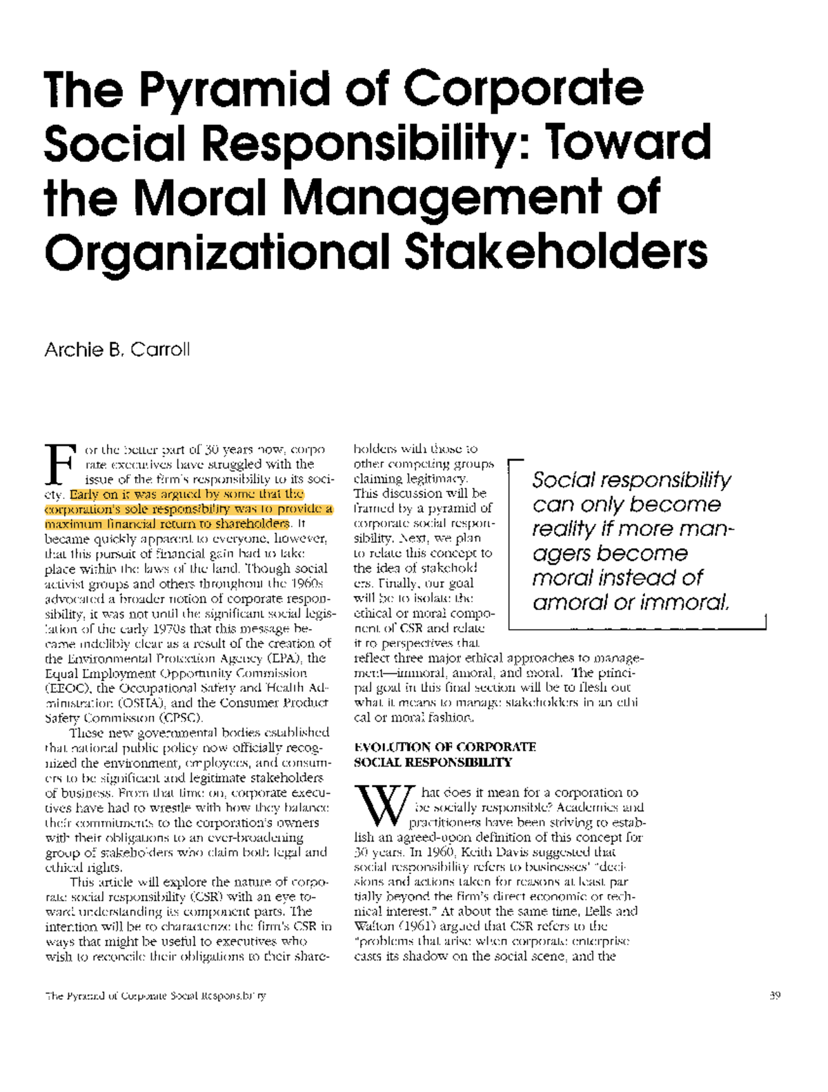 Carroll 1991 - Copy - The Pyramid of Corporate Social Responsibility ...