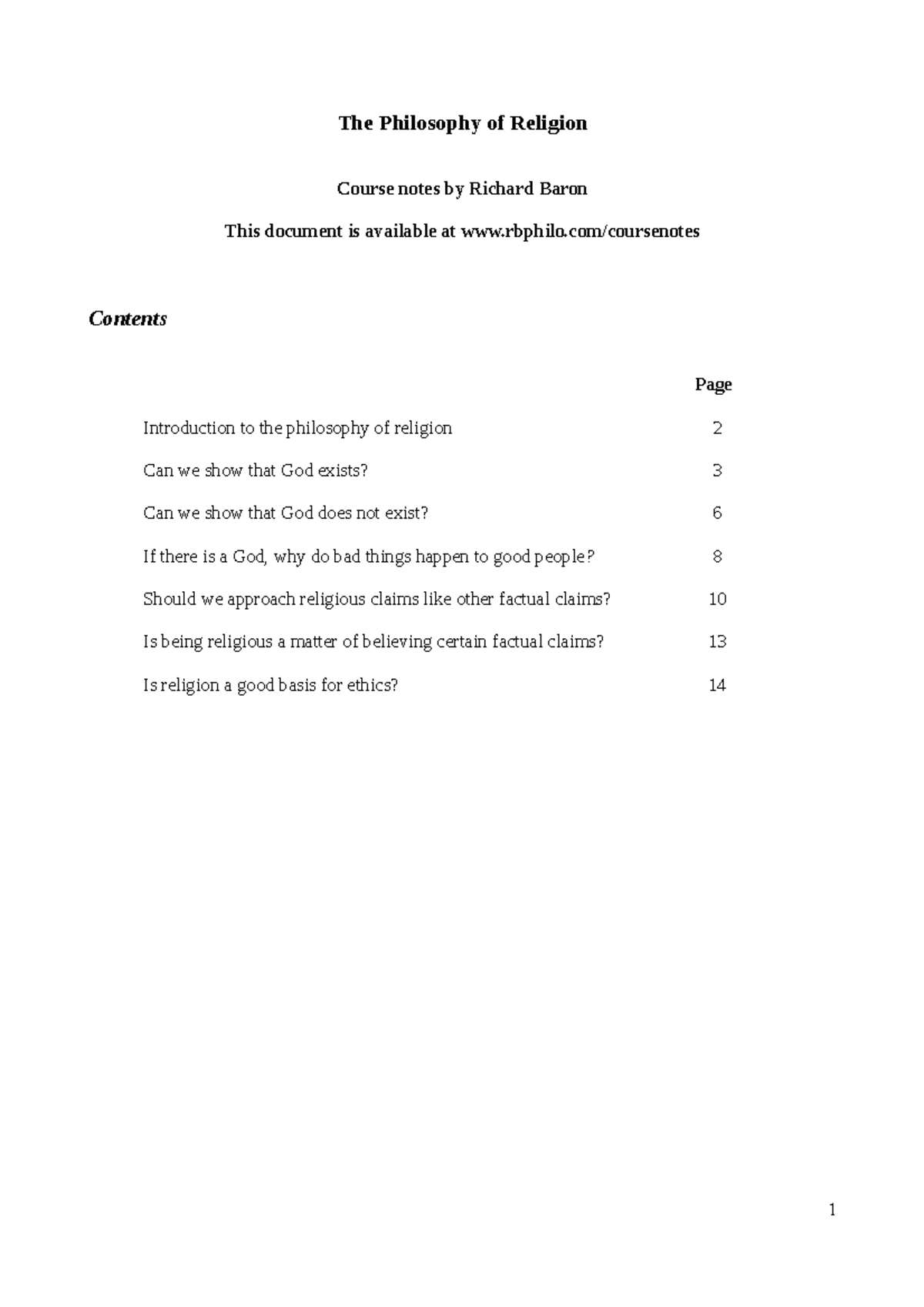 Philosophy of Religion course - The Philosophy of Religion Course notes ...