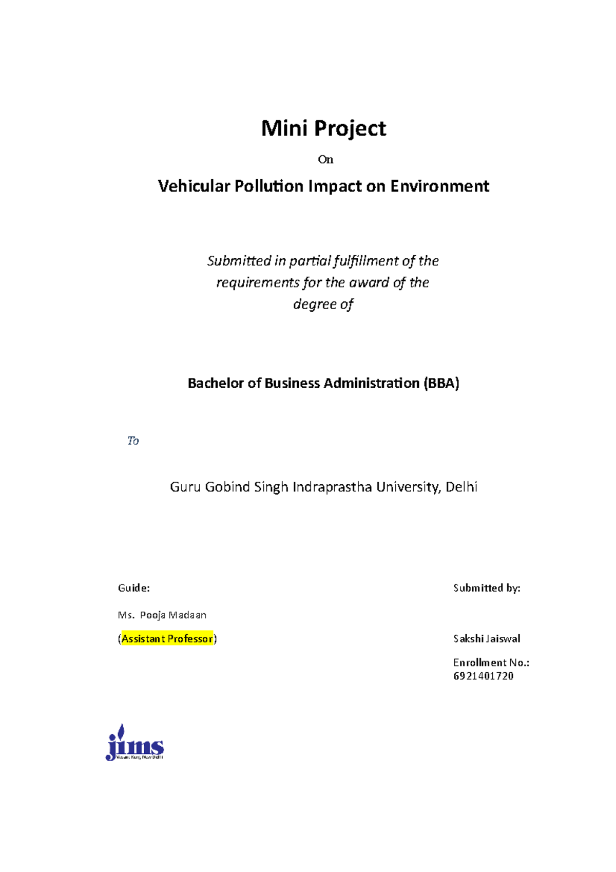 BBA assignments solutions for EVS project 3rd semester batch 2020-2023 ...