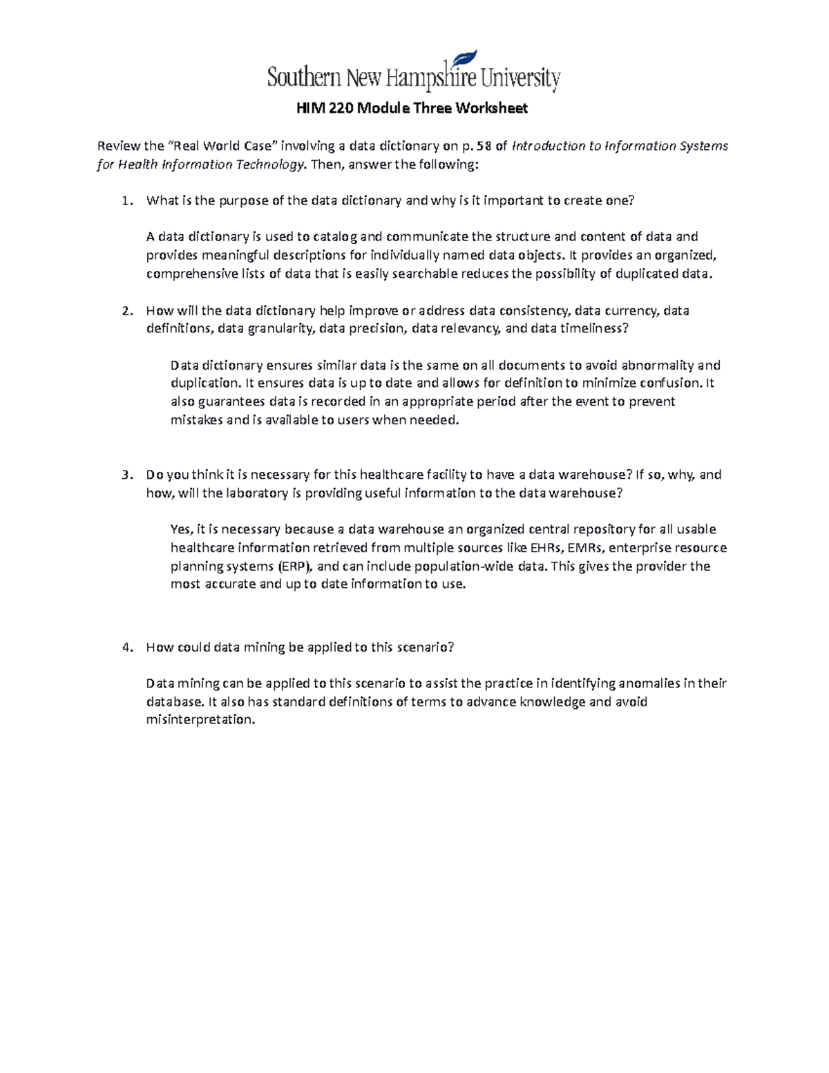 HIM 220 Module Three Worksheet - HIM 220 Module Three Worksheet Review ...