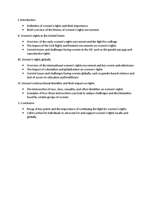 Completed Outline for Women’s Rights Final Paper - Introduction Women's ...
