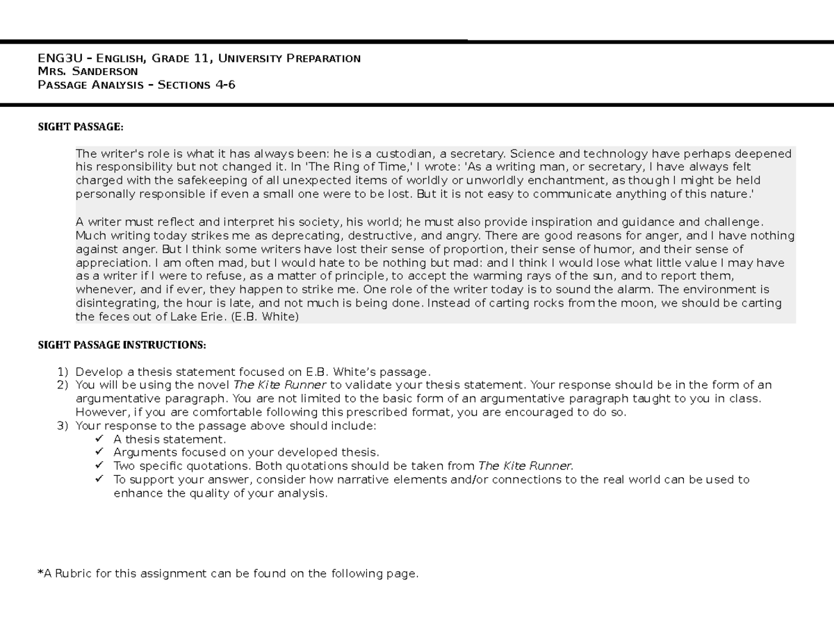 The Kite Runner Final Test - ENG3U – ENGLISH, GRADE 11, UNIVERSITY ...