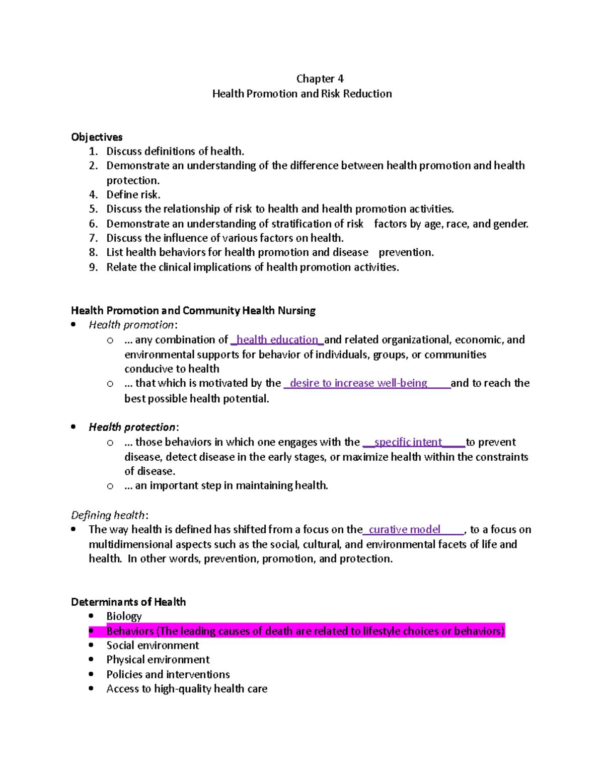 Community Population Health Lecture Chapter 4 - Chapter 4 Health ...