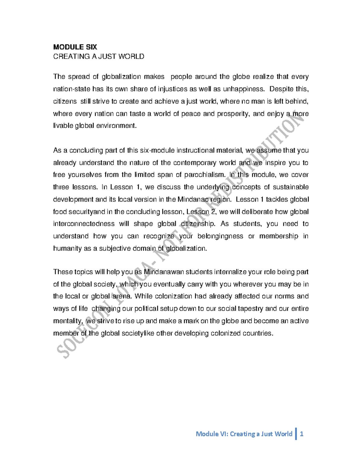 Module 6- ACA - notes - MODULE SIX CREATING A JUST WORLD The spread of ...