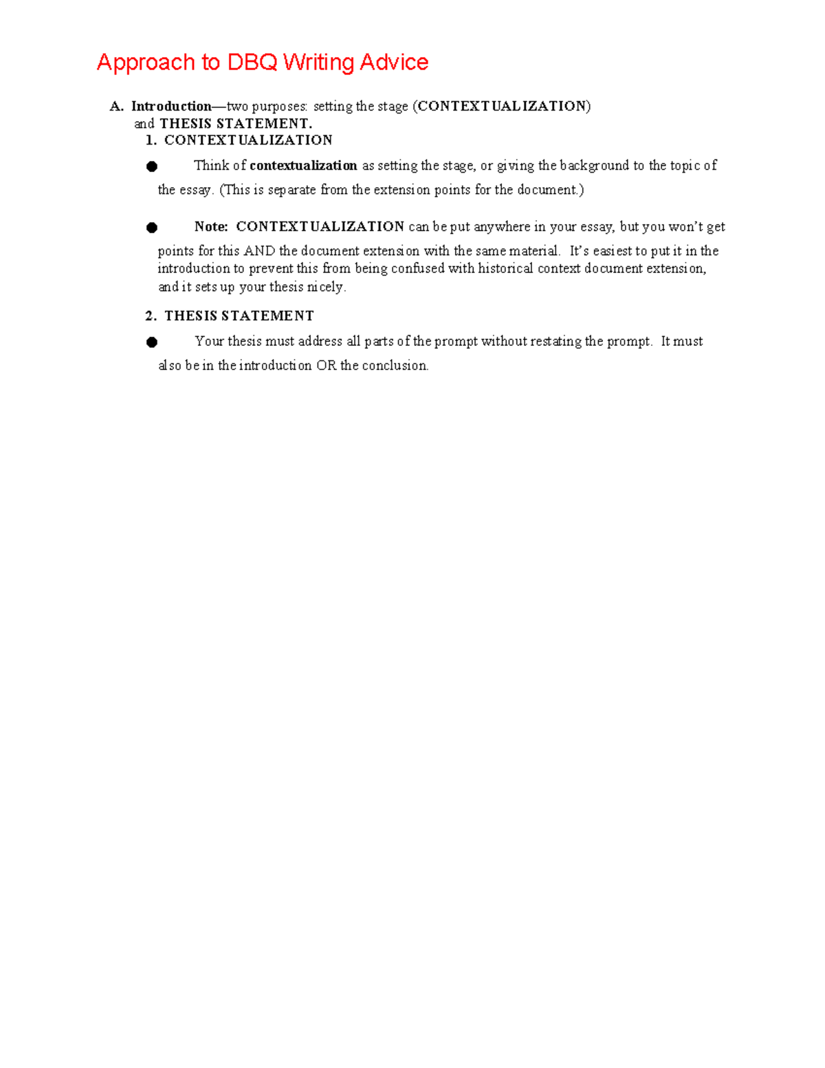 DBQ+Approach+Advice - DBQ guide - Approach to DBQ Writing Advice A ...