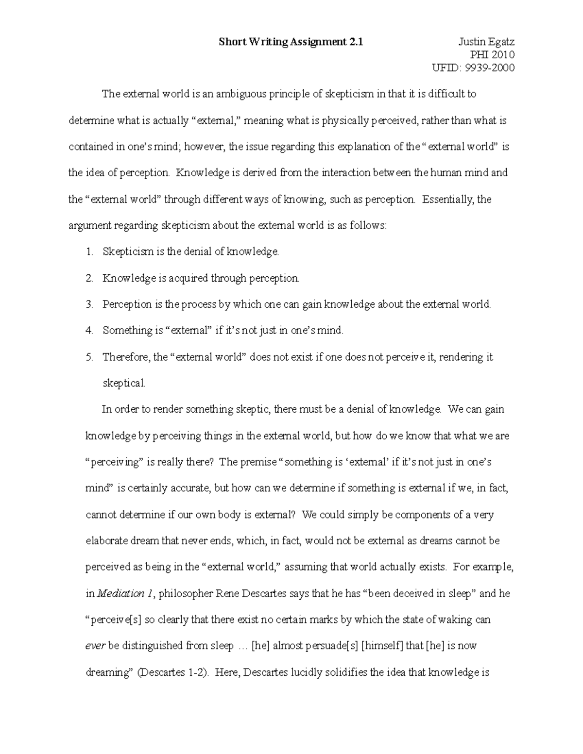 PHI2010 SWA 2 - short writing assignent - Short Writing Assignment 2 ...