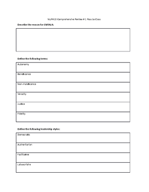 Mental Health worksheet - NUR410 Mental Health Review Pass to Class What are four (4) signs ...