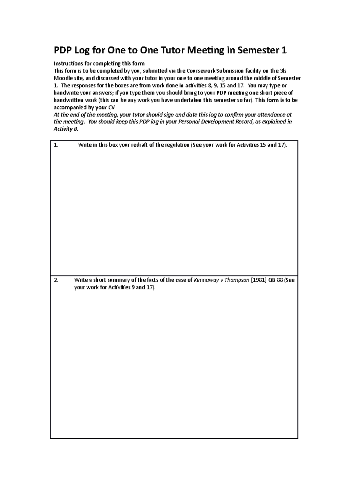 PDP log 2020 - Lecturer - Cherry James - PDP Log for One to One Tutor ...