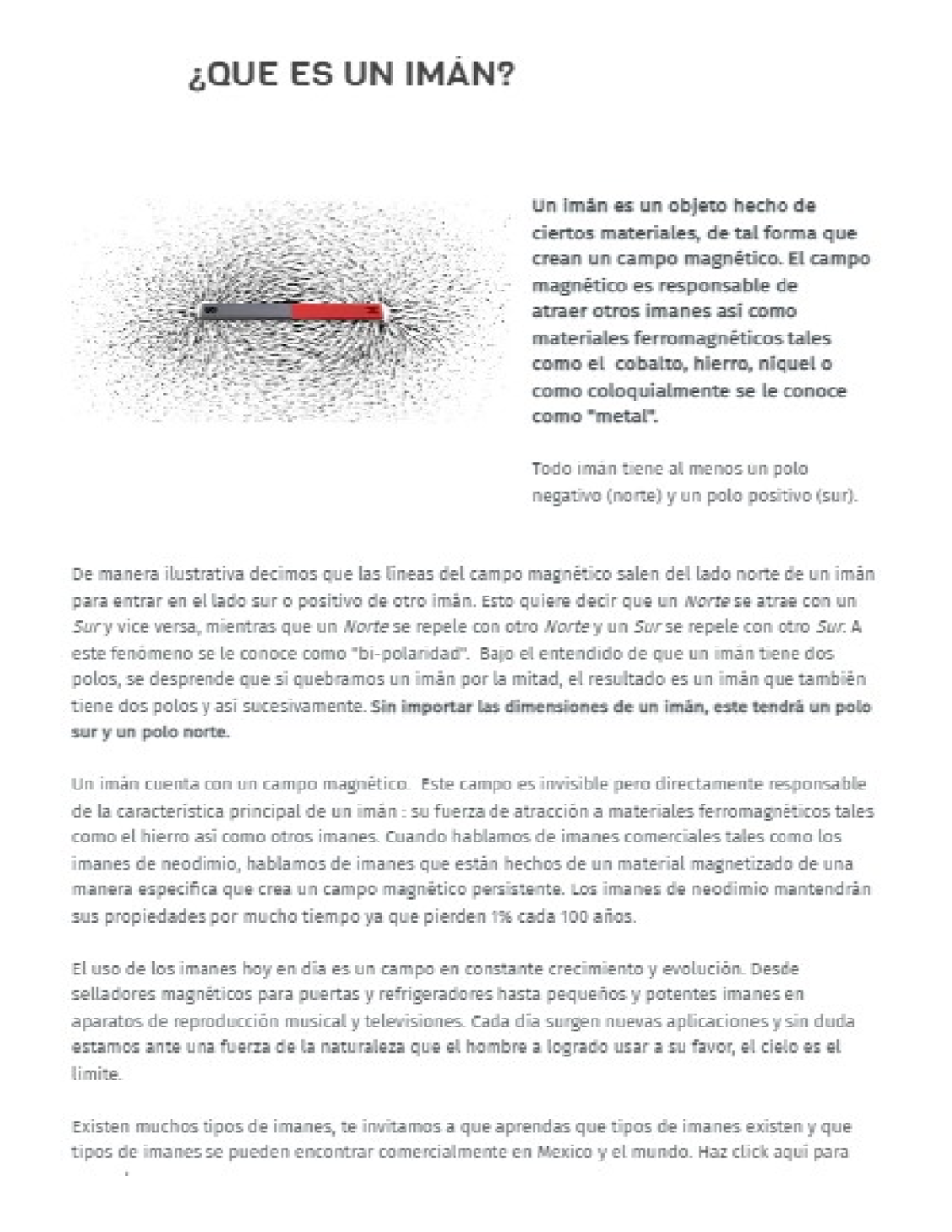 EL IMÁN - descripción del iman - QUE ES UN IMAN? Un imán es un objeto ...