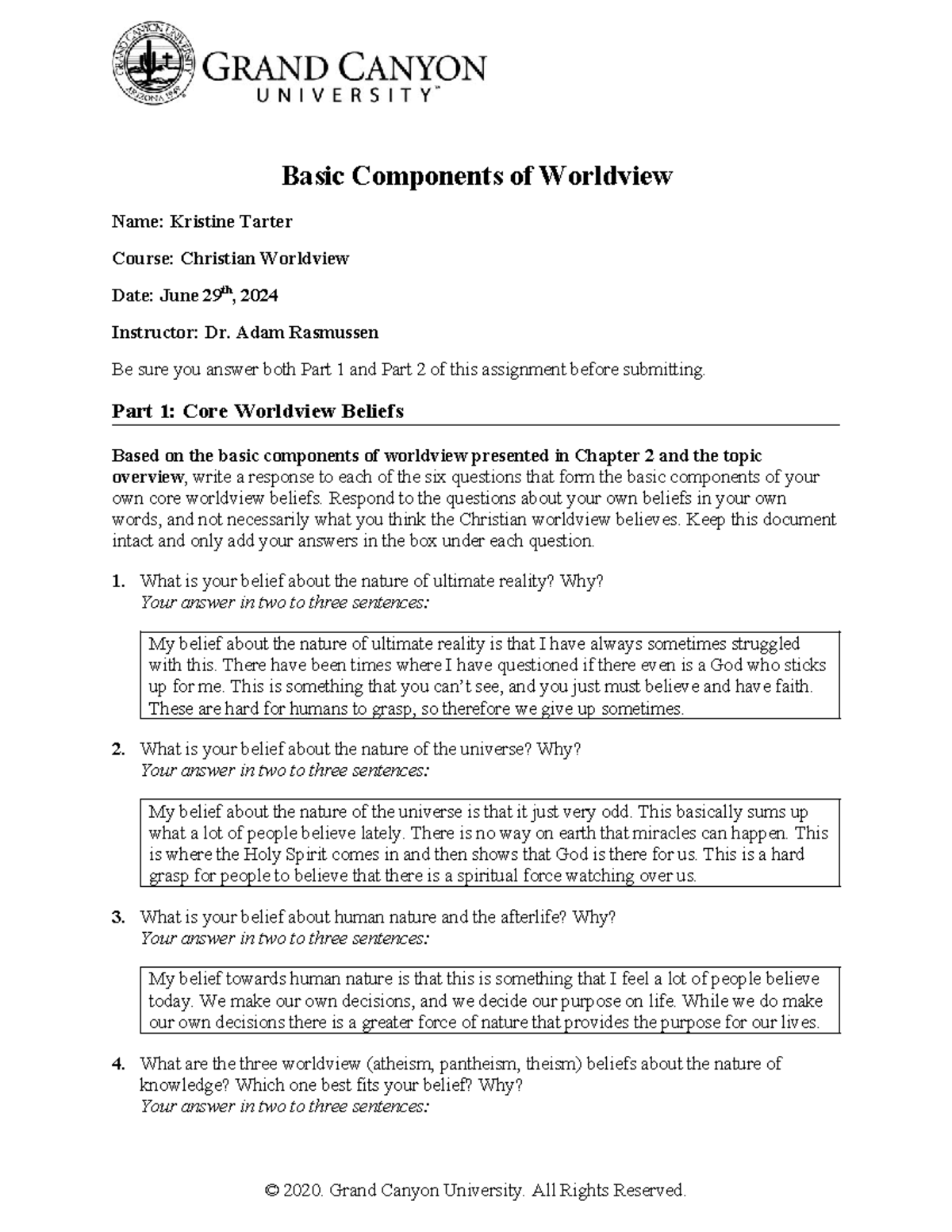 Topic 1 Worksheet: Basic Components of Worldview - Basic Components of ...