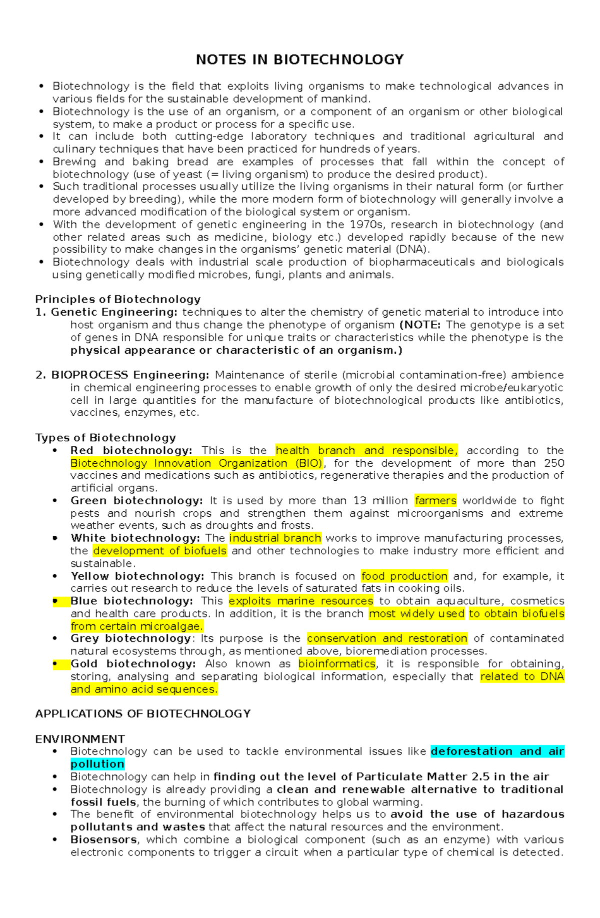 4TH Quarter Notes IN Biotechnology 1 - NOTES IN BIOTECHNOLOGY ...
