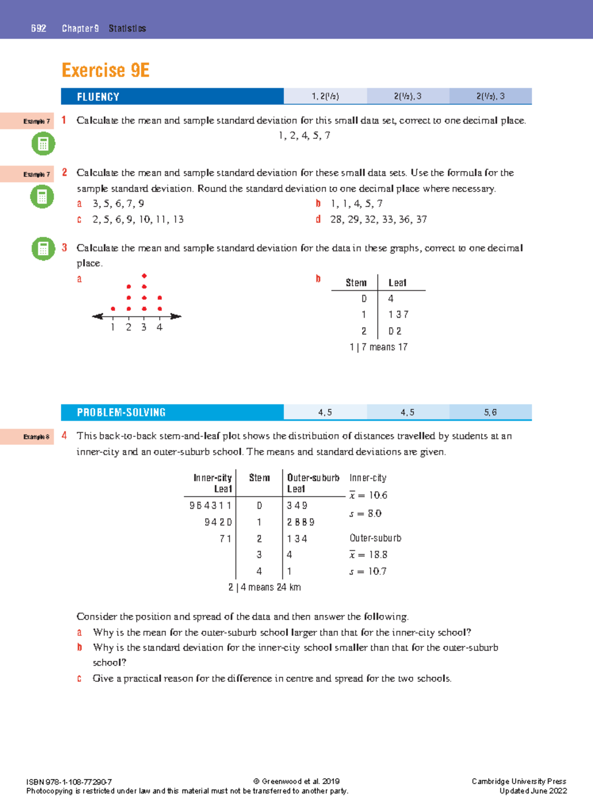 Emvic 102ed full (pdf.io) - 692 Chapter 9 Statistics Exercise 9E FLUENCY 1 Calculate the mean ...