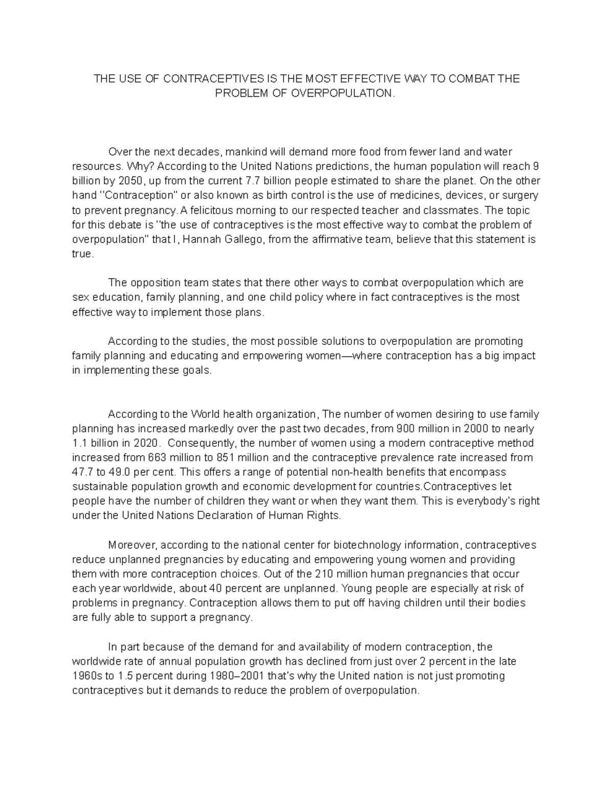 Contraceptives - debate notes - THE USE OF CONTRACEPTIVES IS THE MOST ...