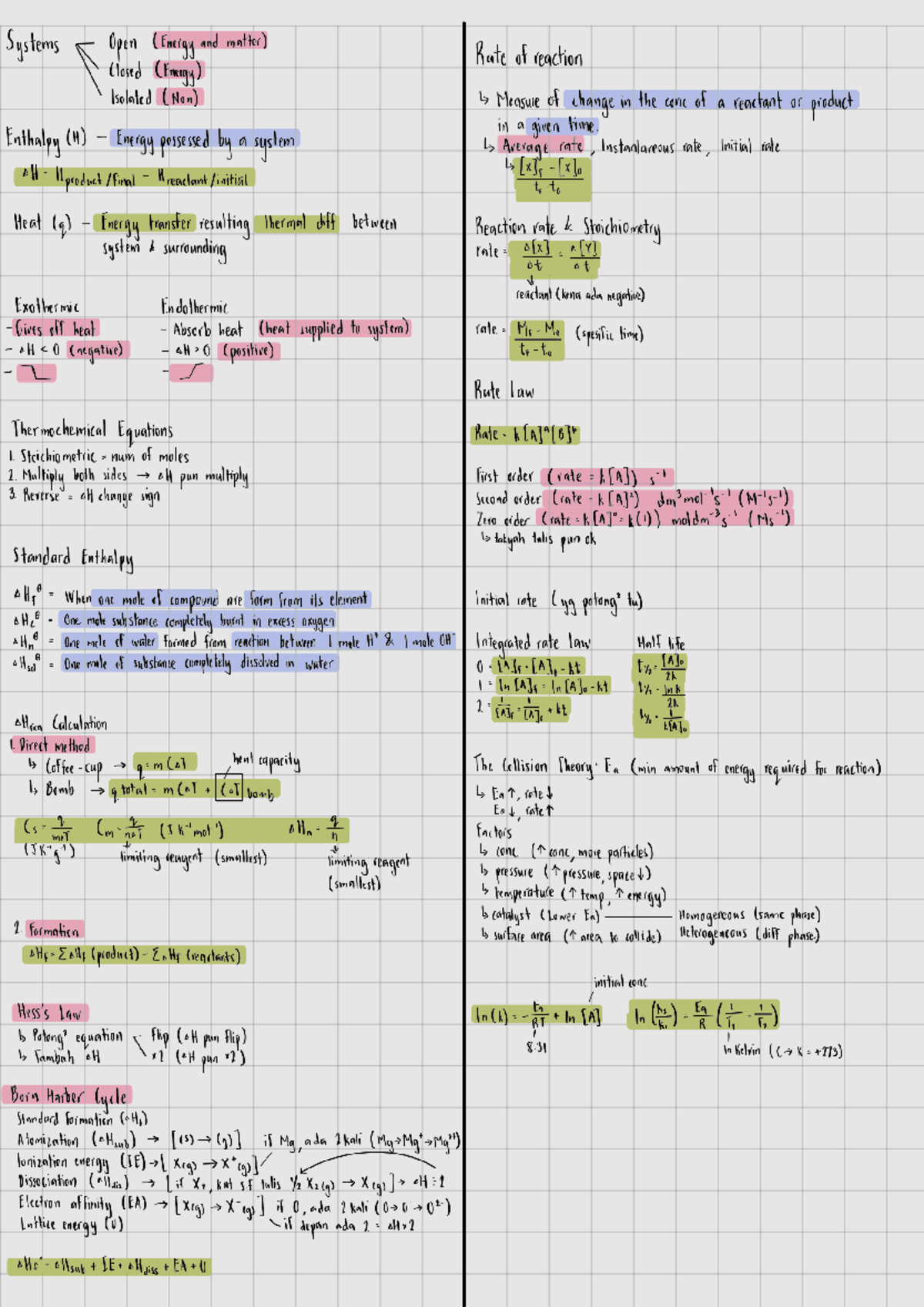 Notes CHM - Systems Open (Energy and matter) Rate of reaction (losed ...