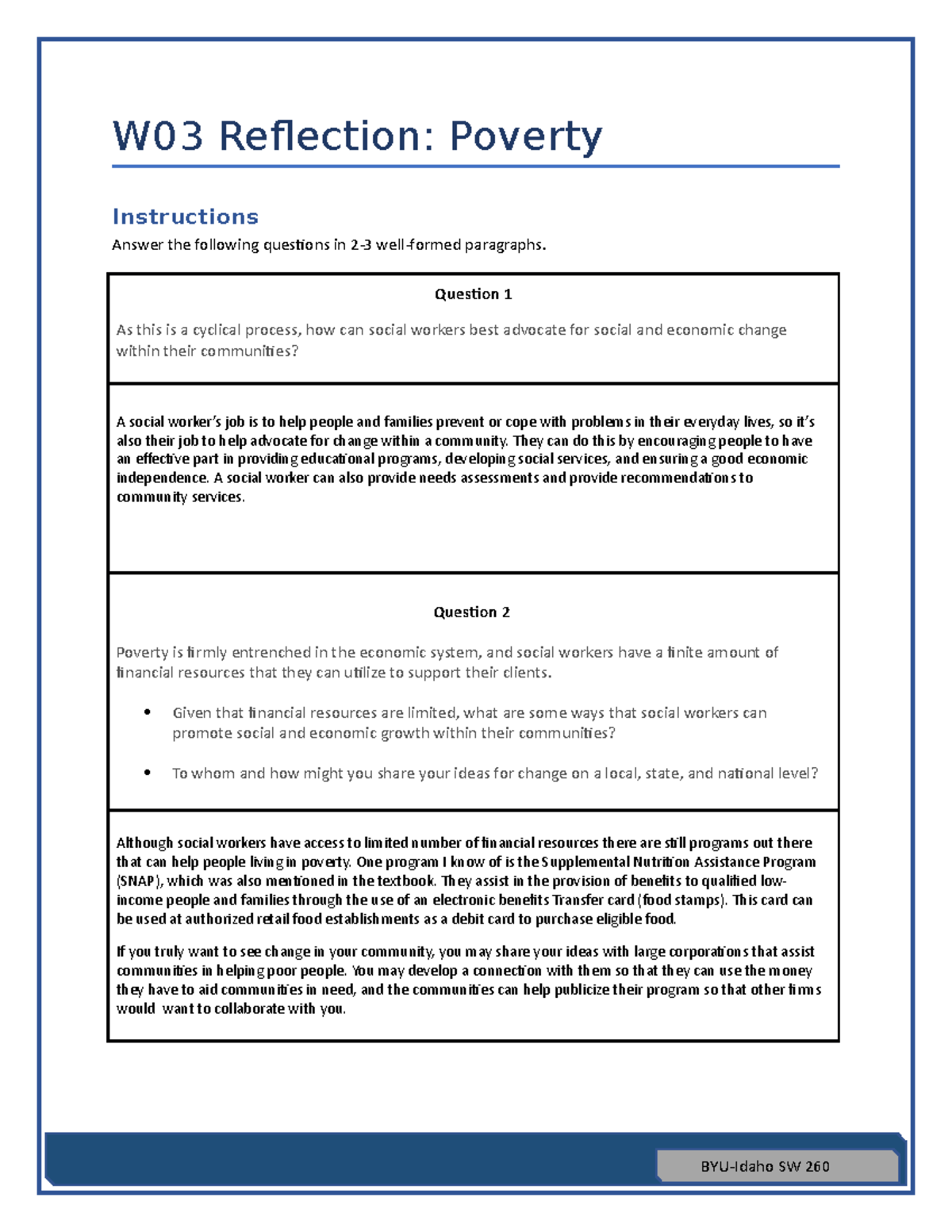 Sw260W03Reflect Poverty - W03 Reflection: Poverty Instructions Answer ...