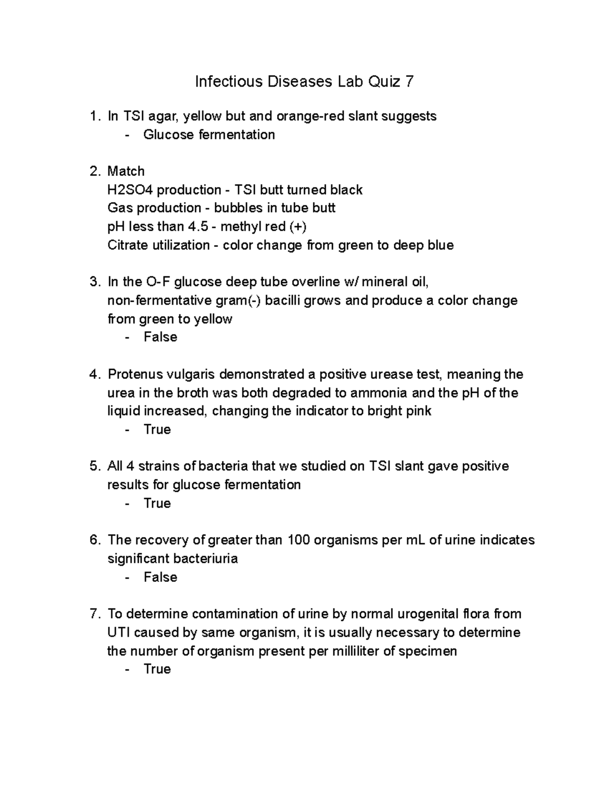 Infectious Diseases Lab Quiz 7 - Studocu
