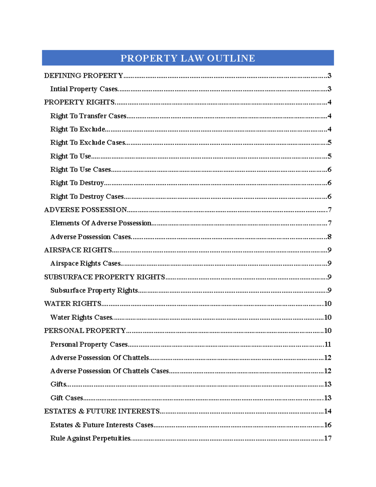 Property Outline - PROPERTY LAW OUTLINE DEFINING - Studocu
