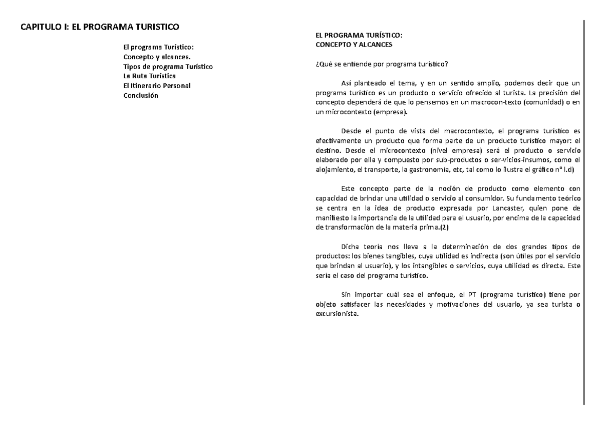CHAN completo 1 - Capítulo I y II del libro de Nelida Chan CAPITULO I: EL PROGRAMA TURISTICO ...