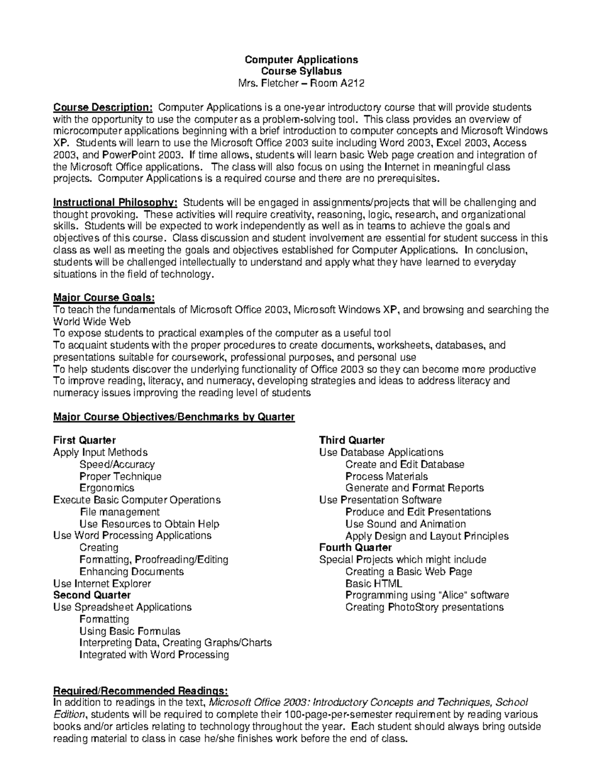Computer Apps Syllabus 09-10Fletc - Computer Applications Course ...