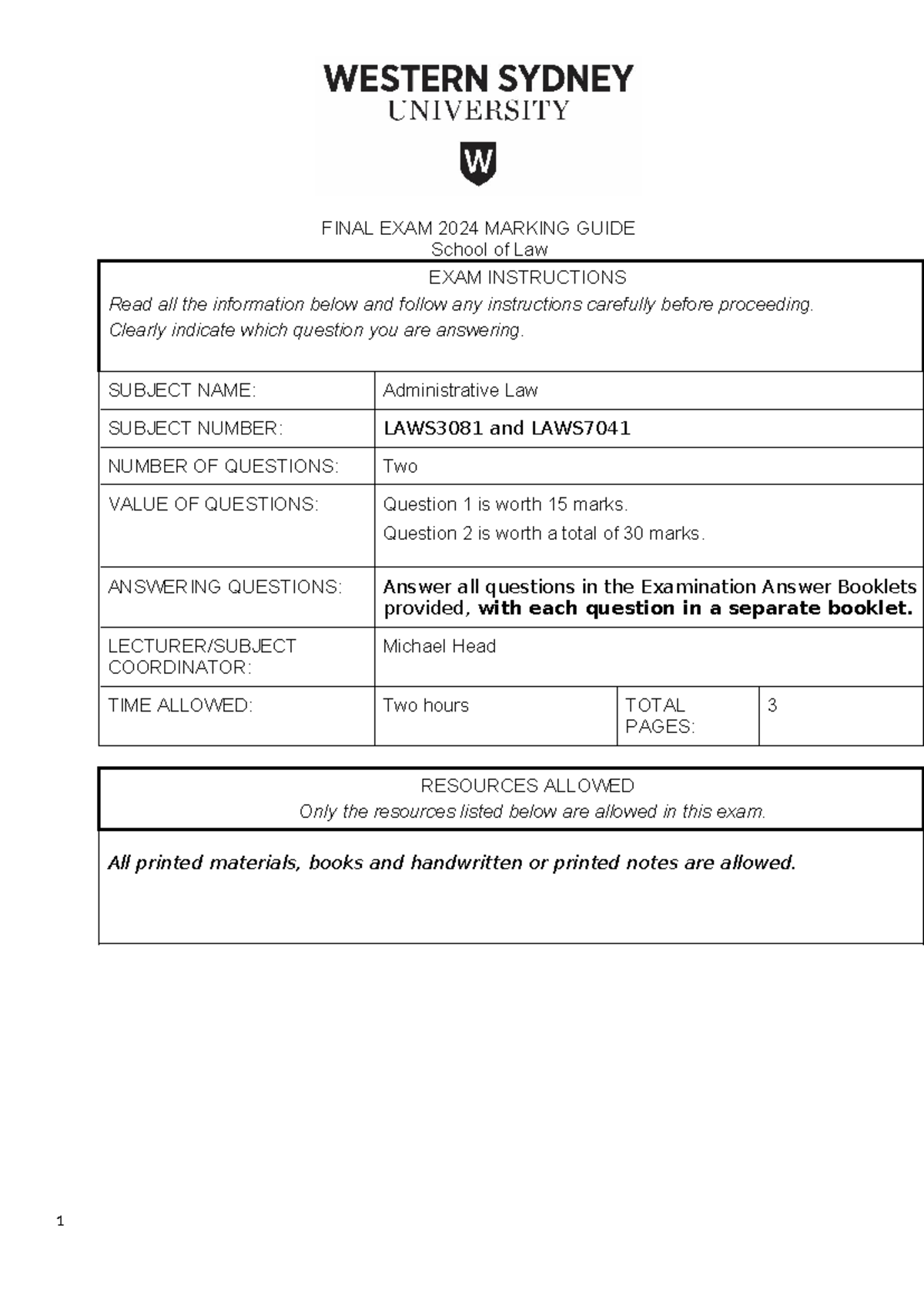 Administrative Law Final Exam Marking Guide Spring 2024 - FINAL EXAM ...