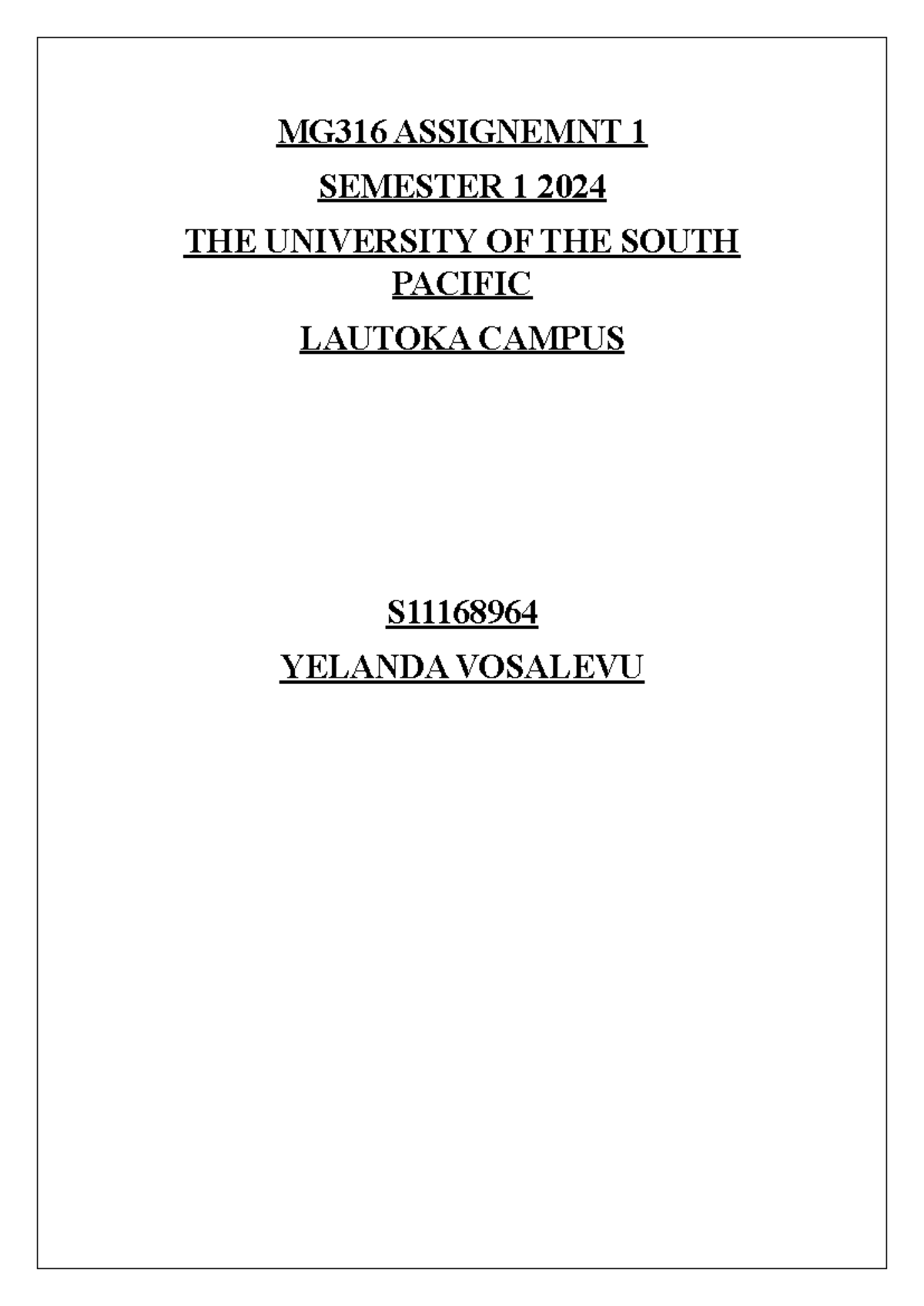 MG316 Assignment 1 S11168964 - MG316 ASSIGNEMNT 1 SEMESTER 1 2024 THE ...